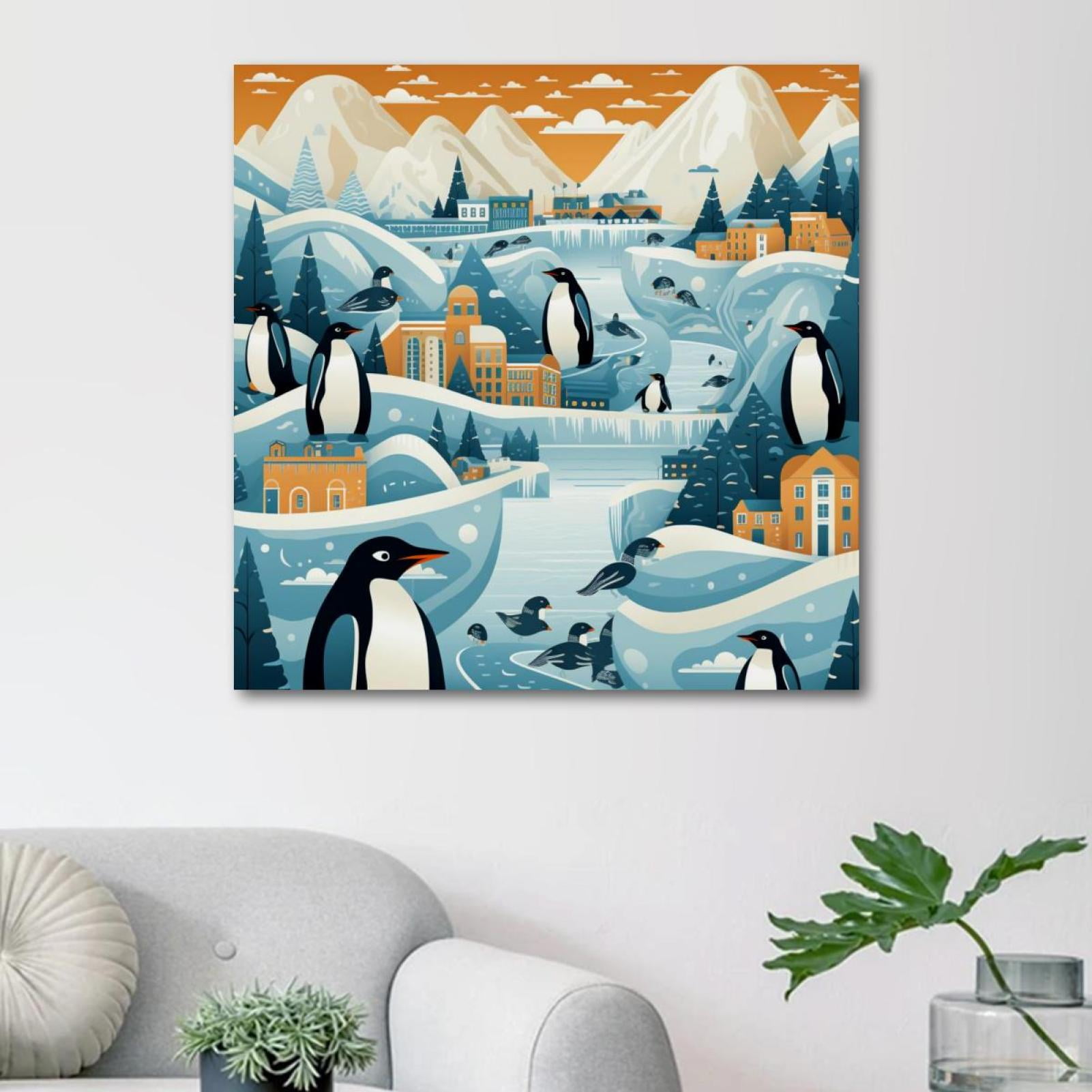 OWNSERIES Penguin Pattern Canvas Wall Art Paintings for Living Room ...