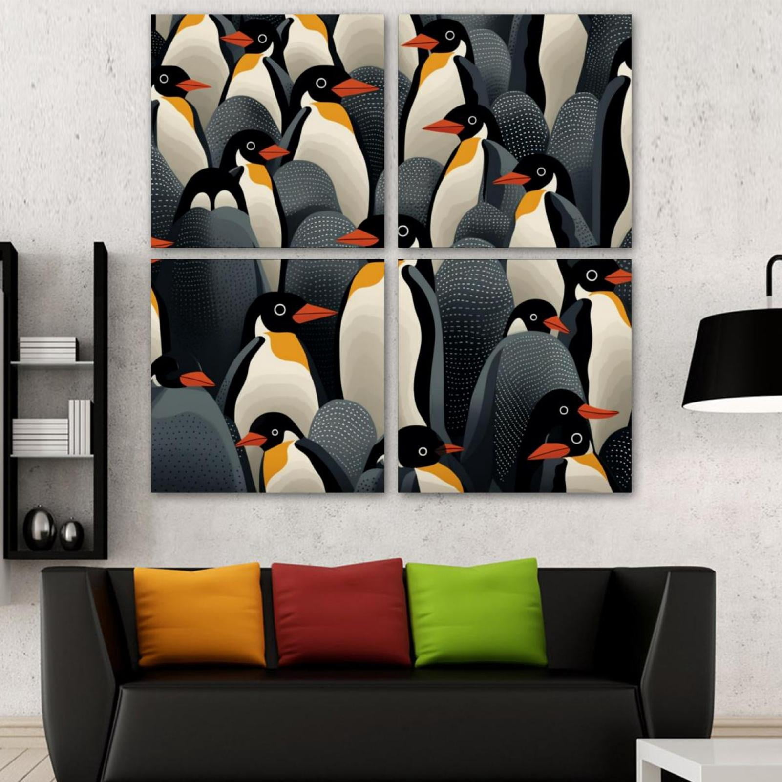 OWNSERIES Penguin Pattern Pattern 4PC Frameless Canvas Wall Art ...