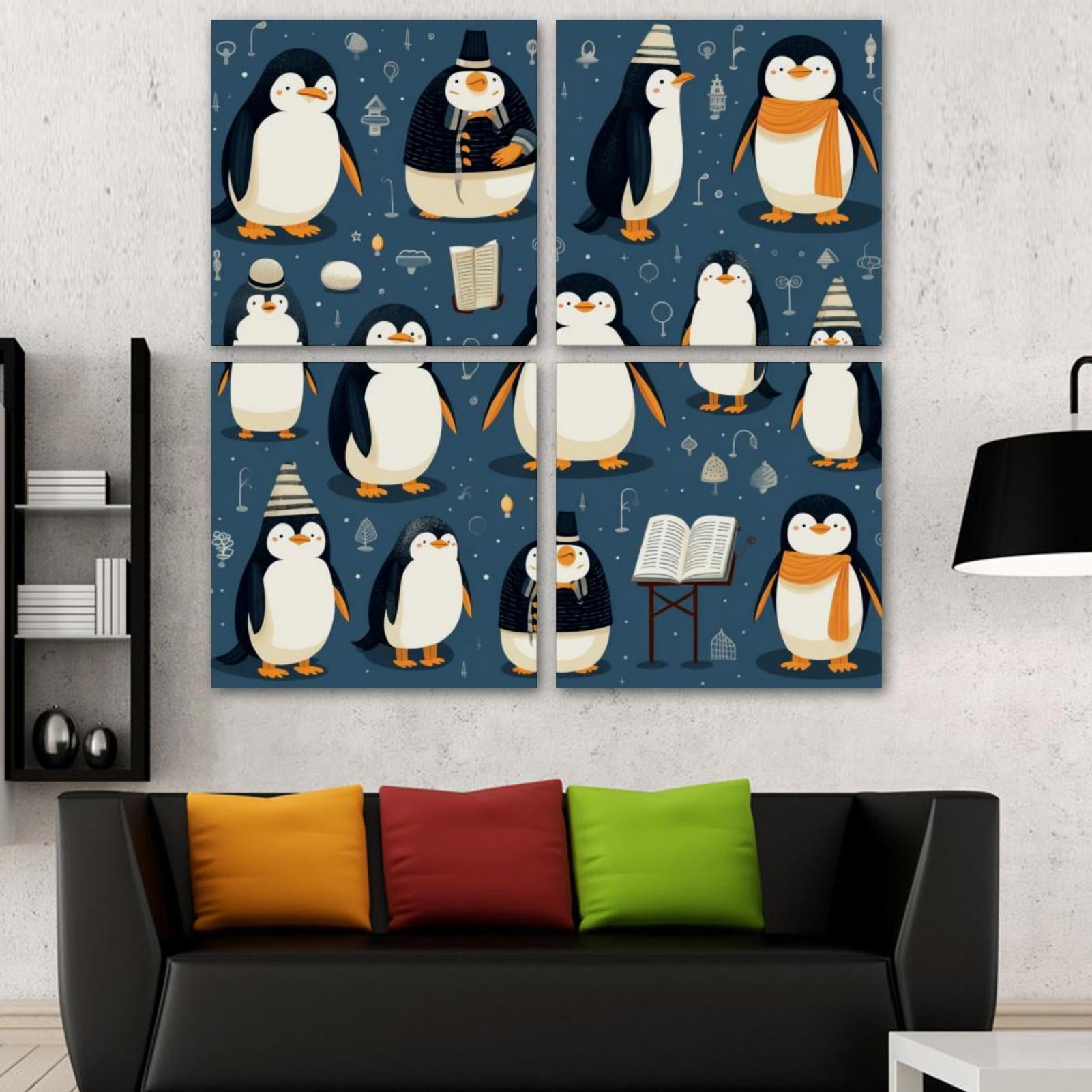 OWNSERIES Penguin Pattern Pattern 4PC Frameless Canvas Wall Art ...