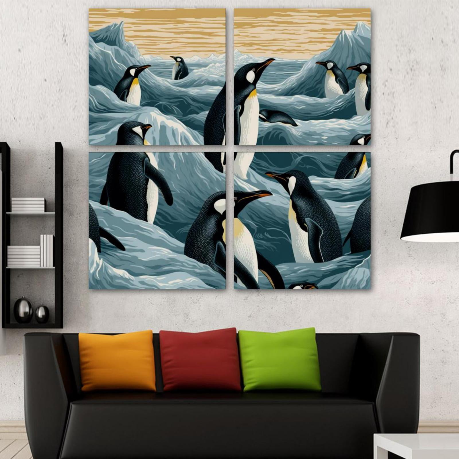 OWNSERIES Penguin Pattern Pattern 4PC Frameless Canvas Wall Art ...