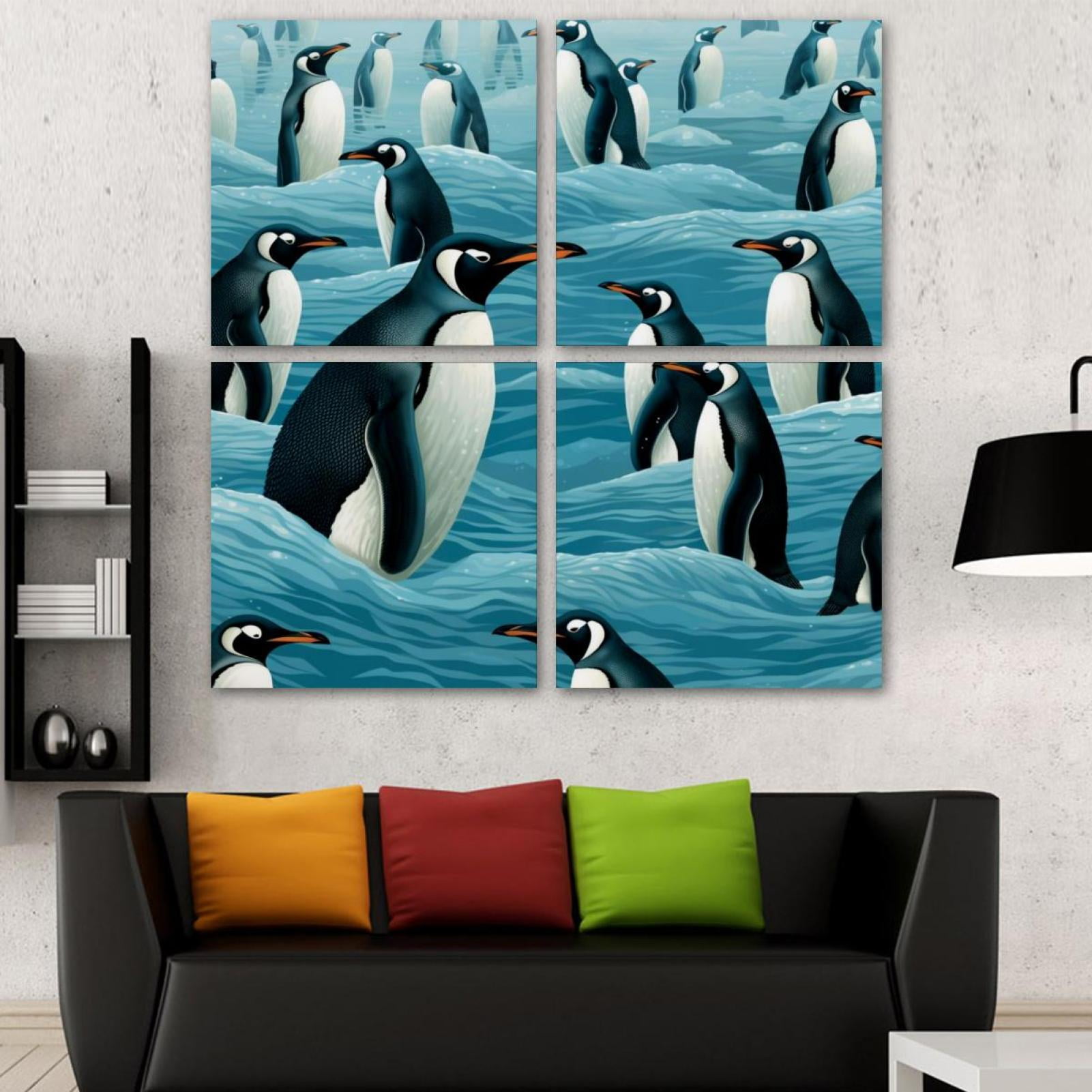 OWNSERIES Penguin Pattern Pattern 4PC Frameless Canvas Wall Art ...