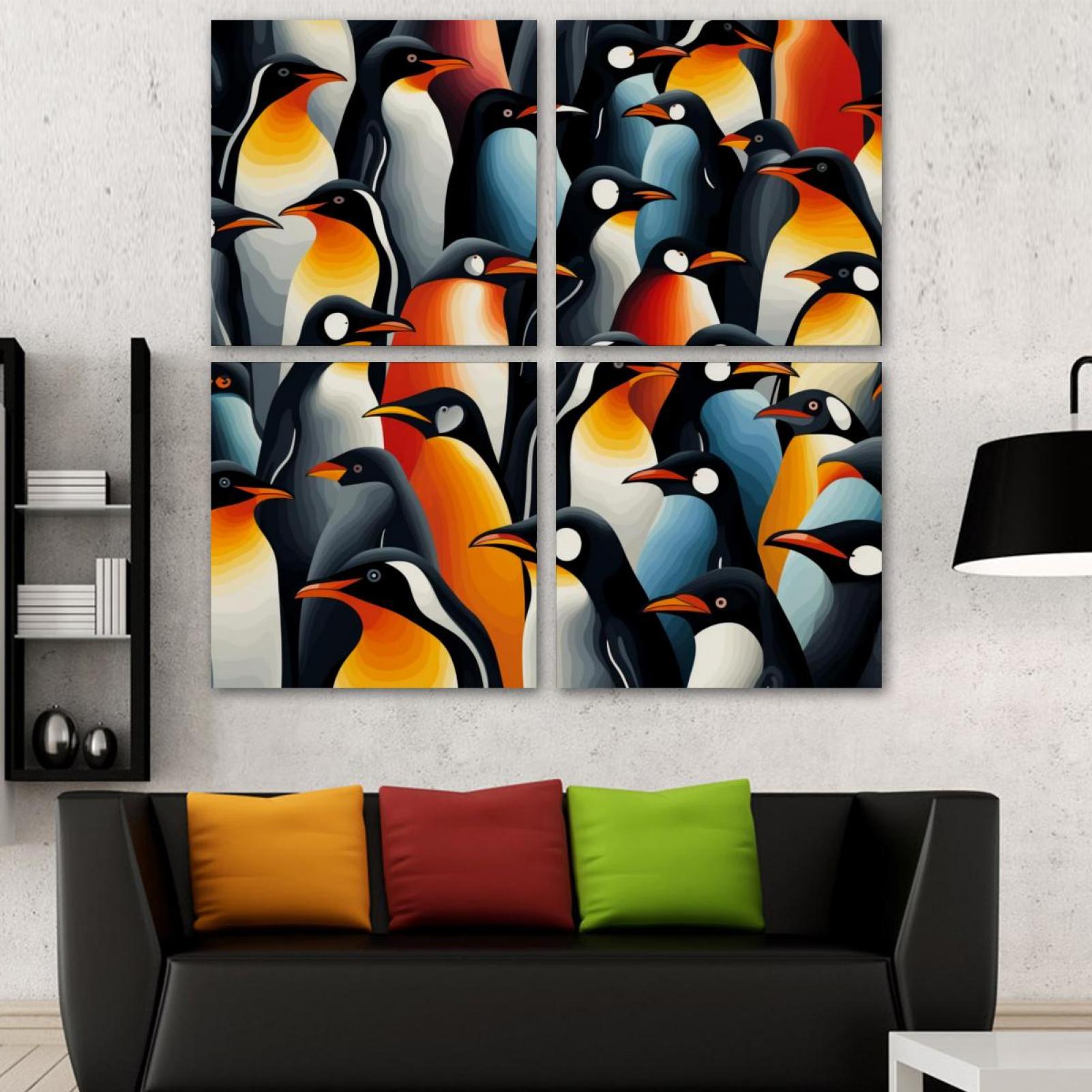 OWNSERIES Penguin Pattern Pattern 4PC Frameless Canvas Wall Art ...