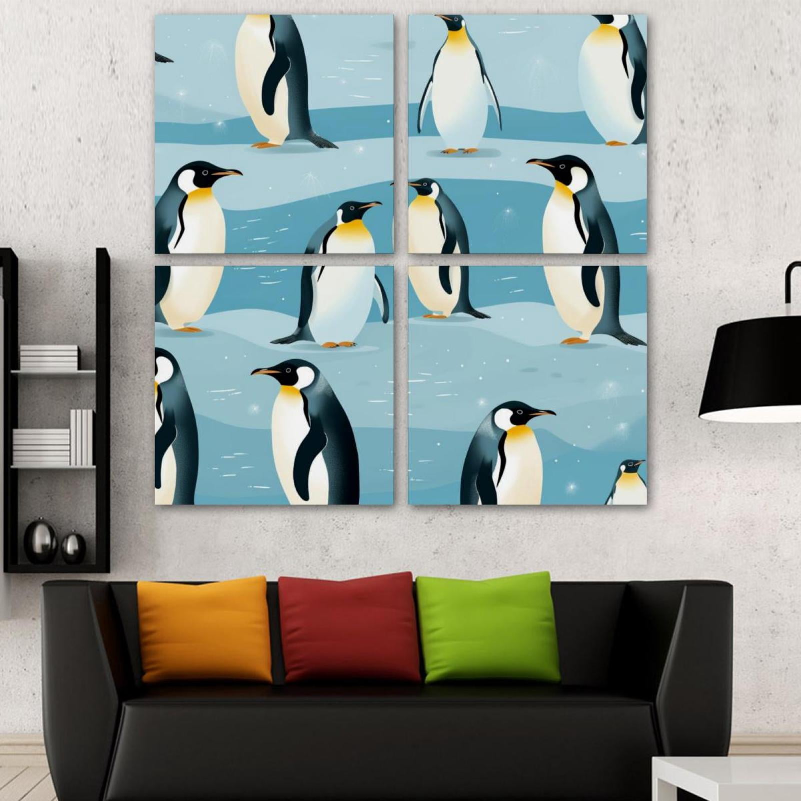 OWNSERIES Penguin Pattern Pattern 4PC Frameless Canvas Wall Art ...