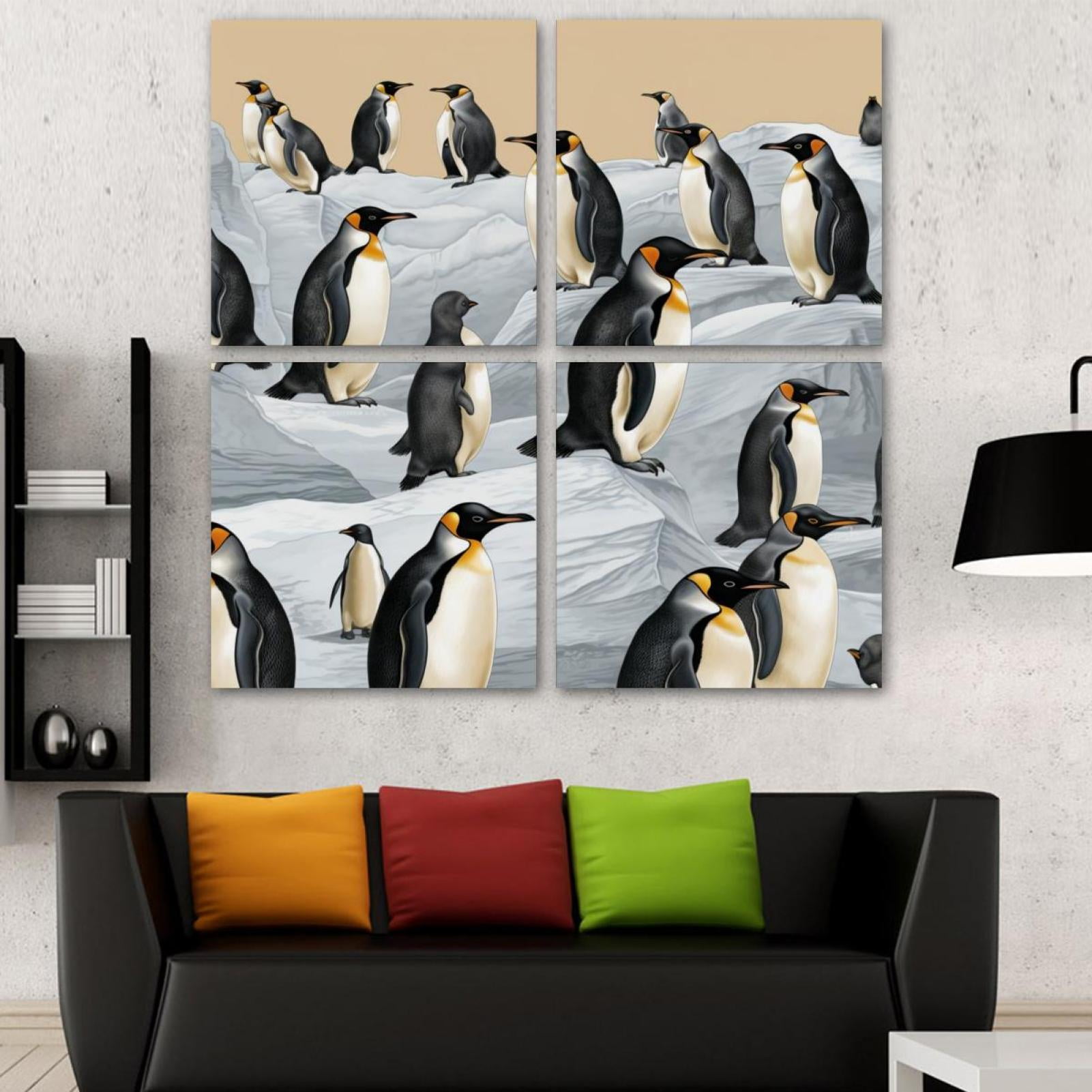 OWNSERIES Penguin Pattern Pattern 4PC Frameless Canvas Wall Art ...