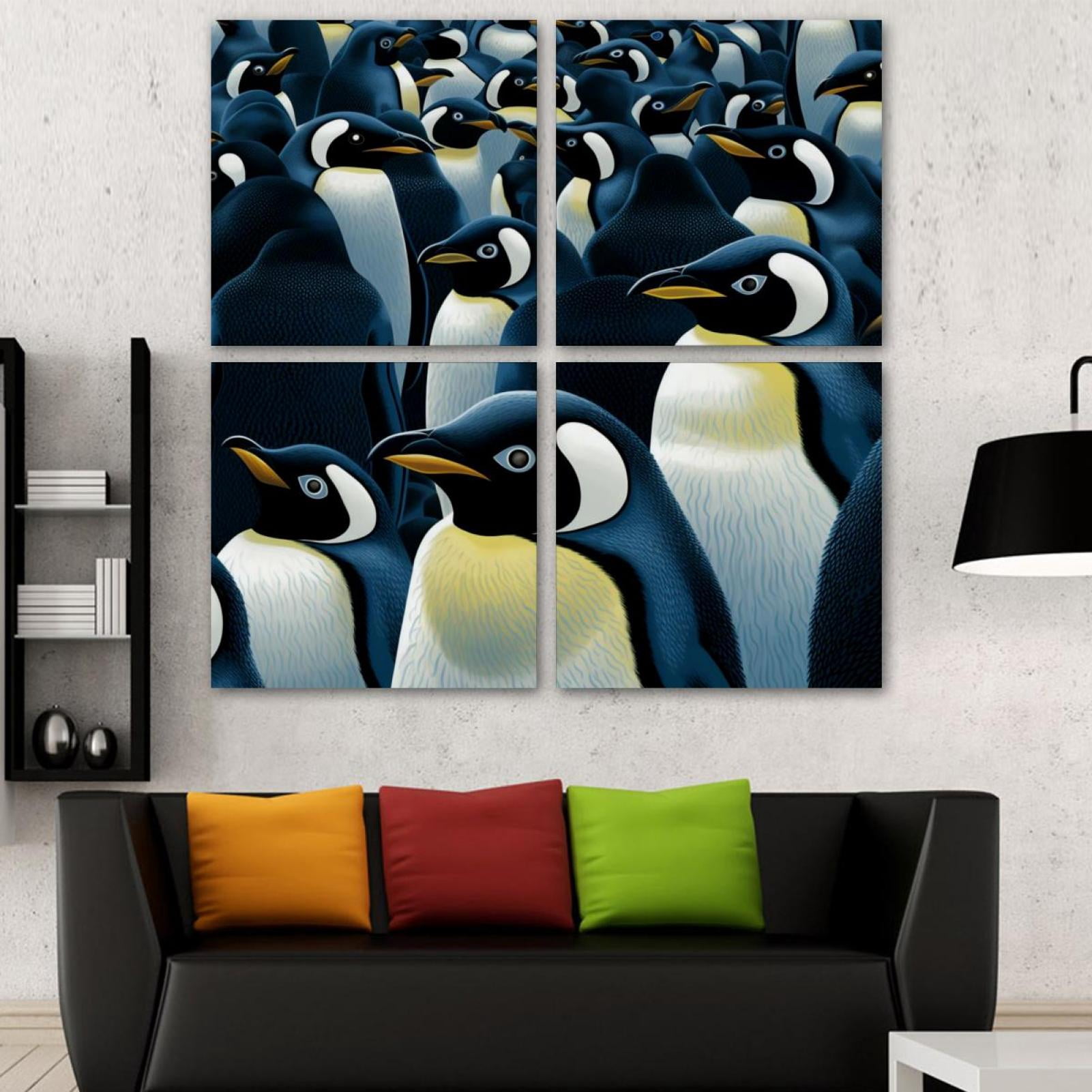 OWNSERIES Penguin Pattern Pattern 4PC Frameless Canvas Wall Art ...