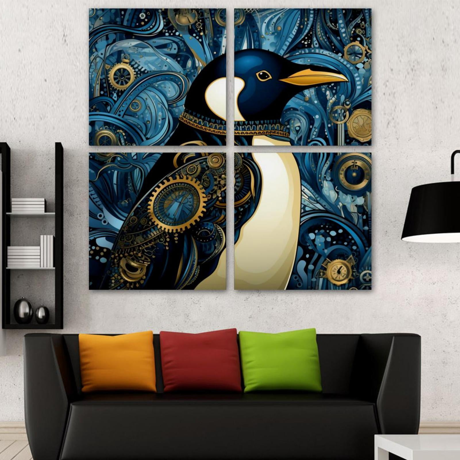 OWNSERIES Penguin Pattern Pattern 4PC Frameless Canvas Wall Art ...