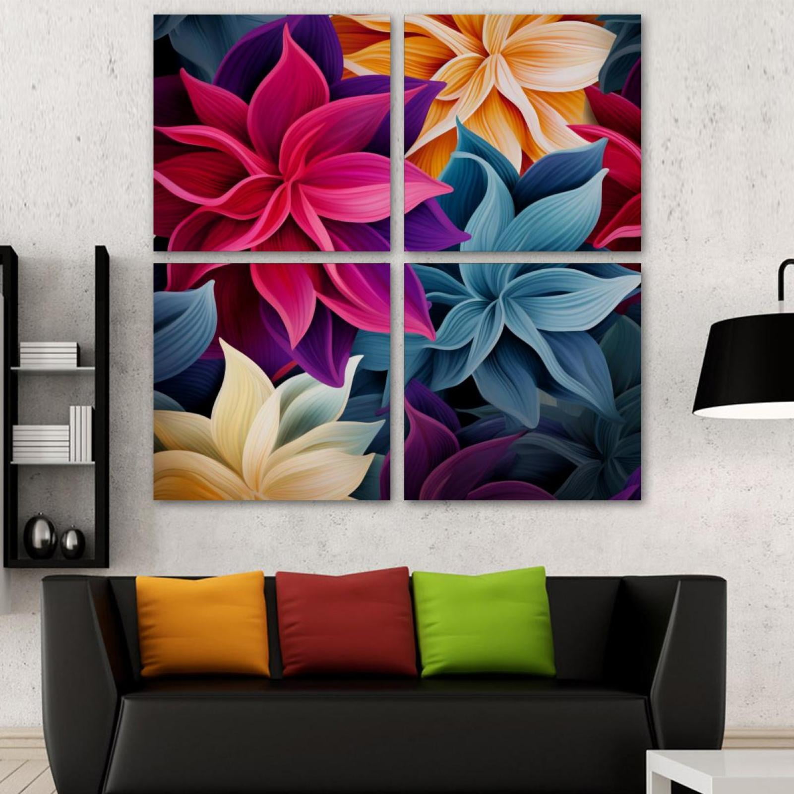 OWNSERIES Petals Flowers Pattern Pattern 4PC Frameless Canvas Wall Art ...