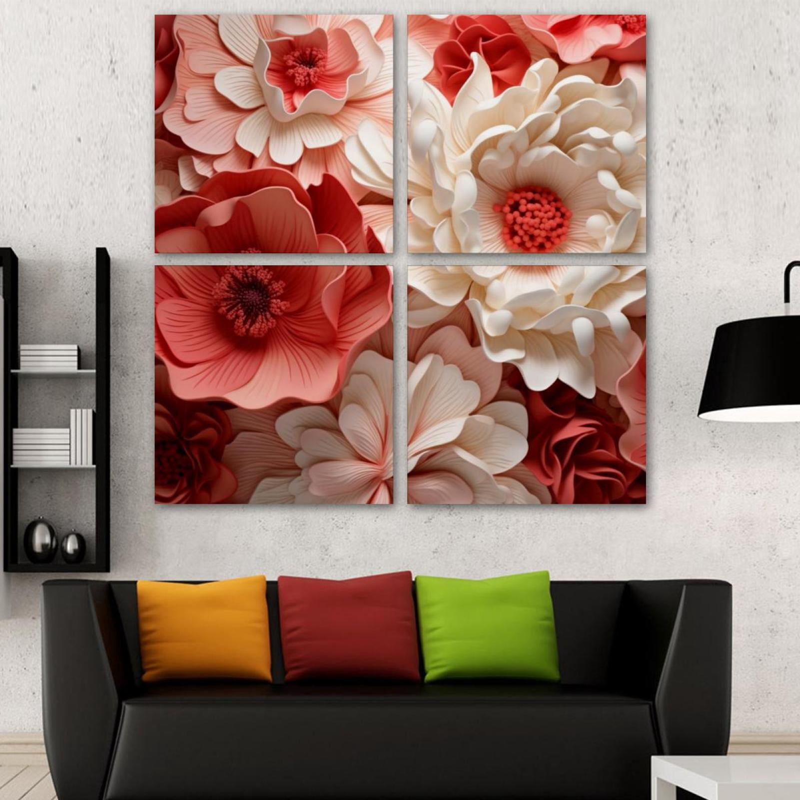OWNSERIES Petals Flowers Pattern Pattern 4PC Frameless Canvas Wall Art ...