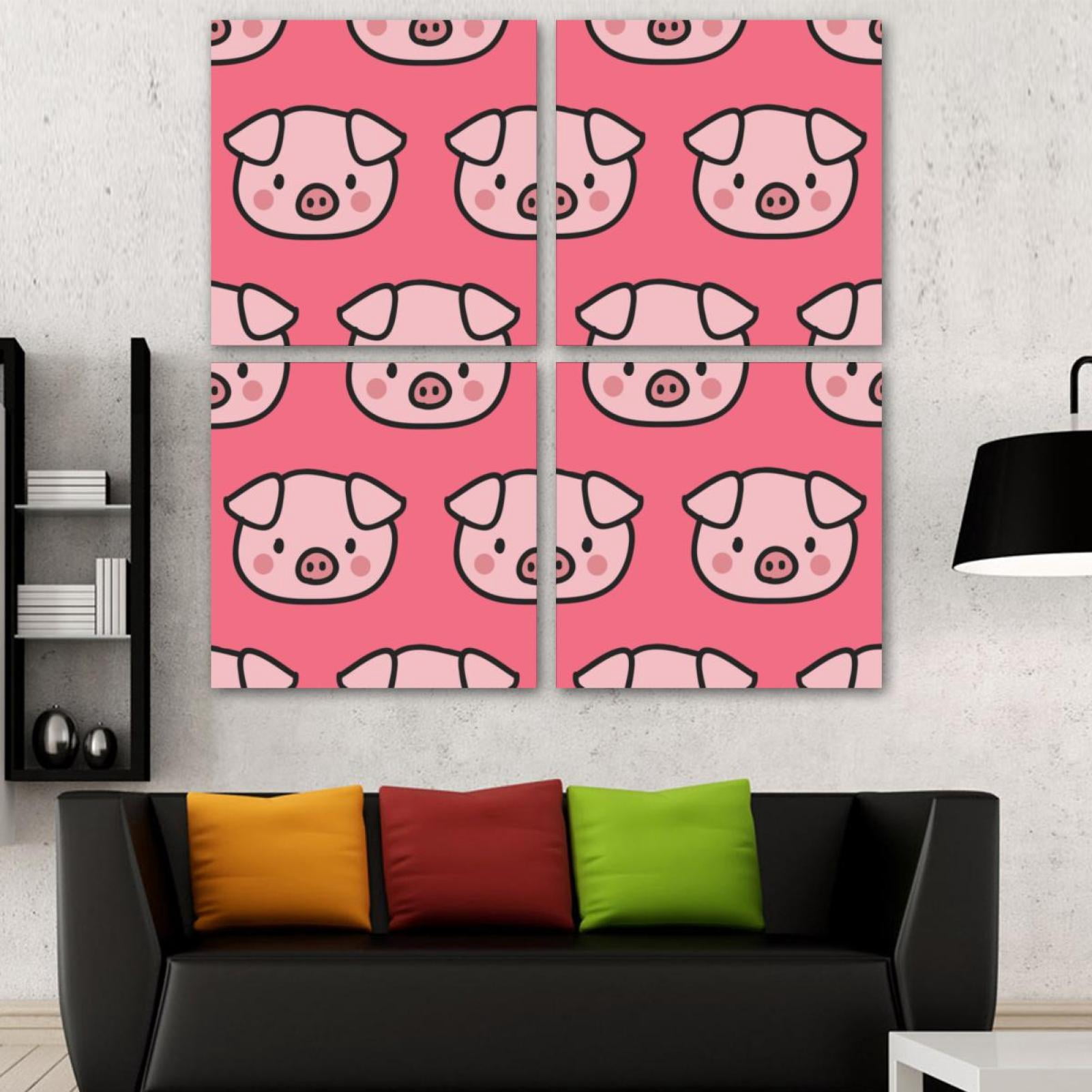 OWNSERIES Pig Animal Pink Pattern 4PC Frameless Canvas Wall Art ...