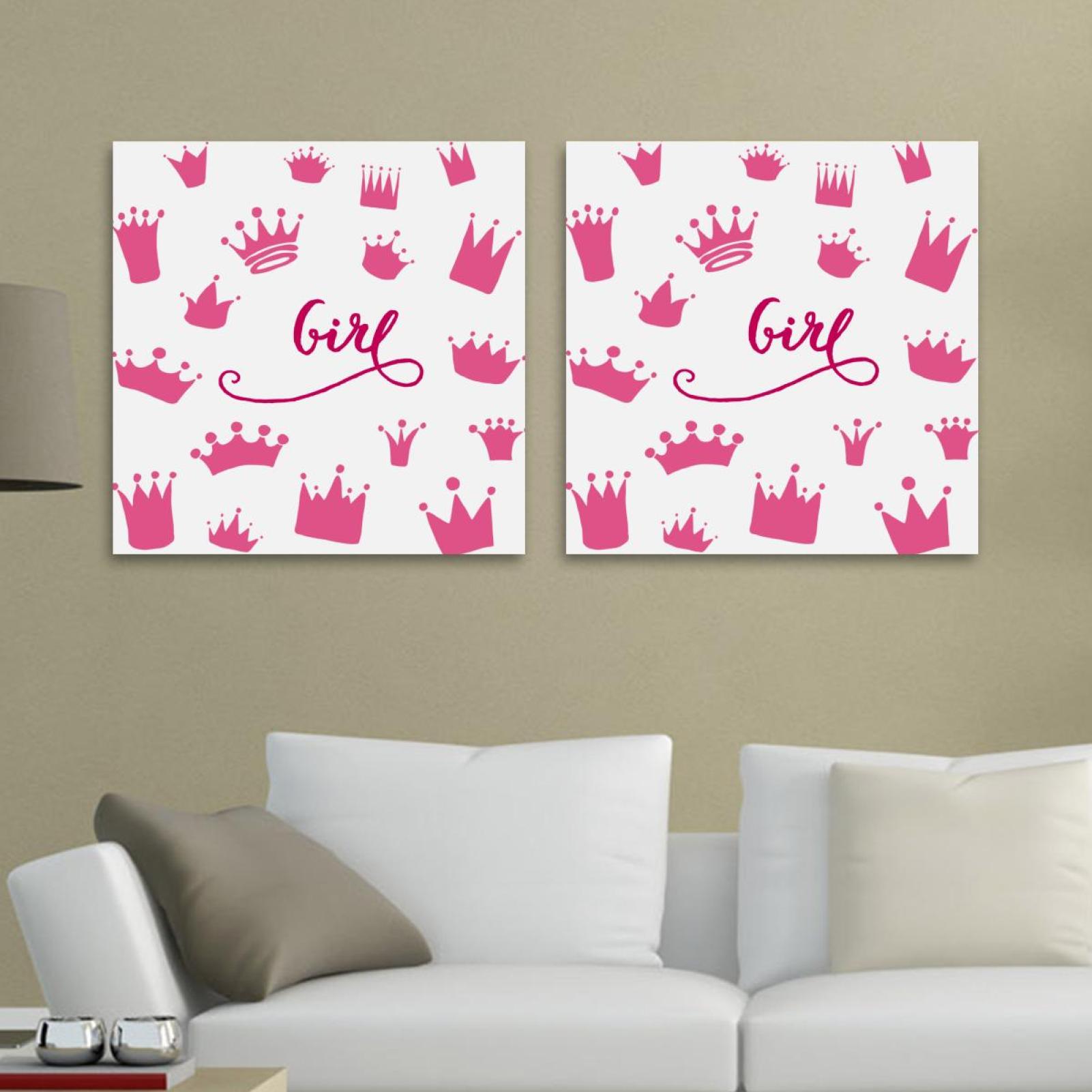 OWNSERIES Pink Crown Princess Pattern 2PC Canvas Wall Art Paintings for Living Room Canvas ...