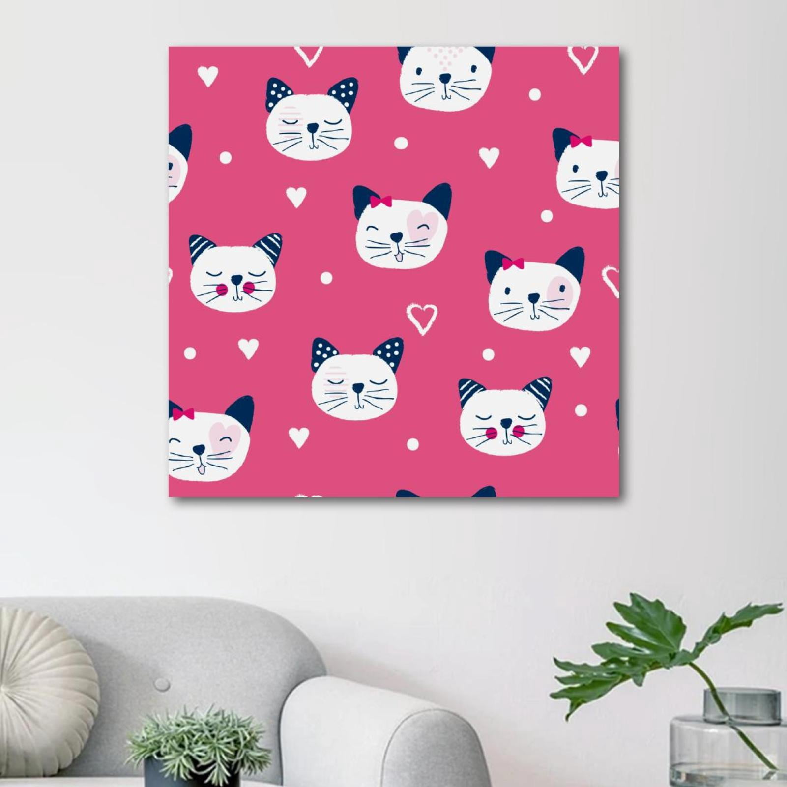 OWNSERIES Pink Cute Cats Pattern Canvas Wall Art Paintings for Living ...
