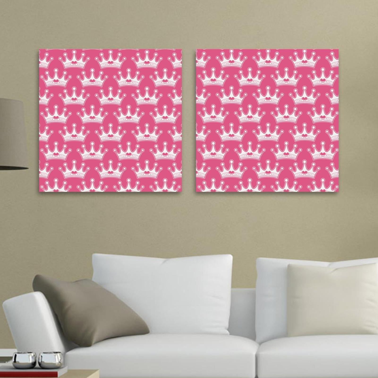 OWNSERIES Pink Girly Princess Royalty Crown Pattern 2PC Canvas Wall Art Paintings for Living ...