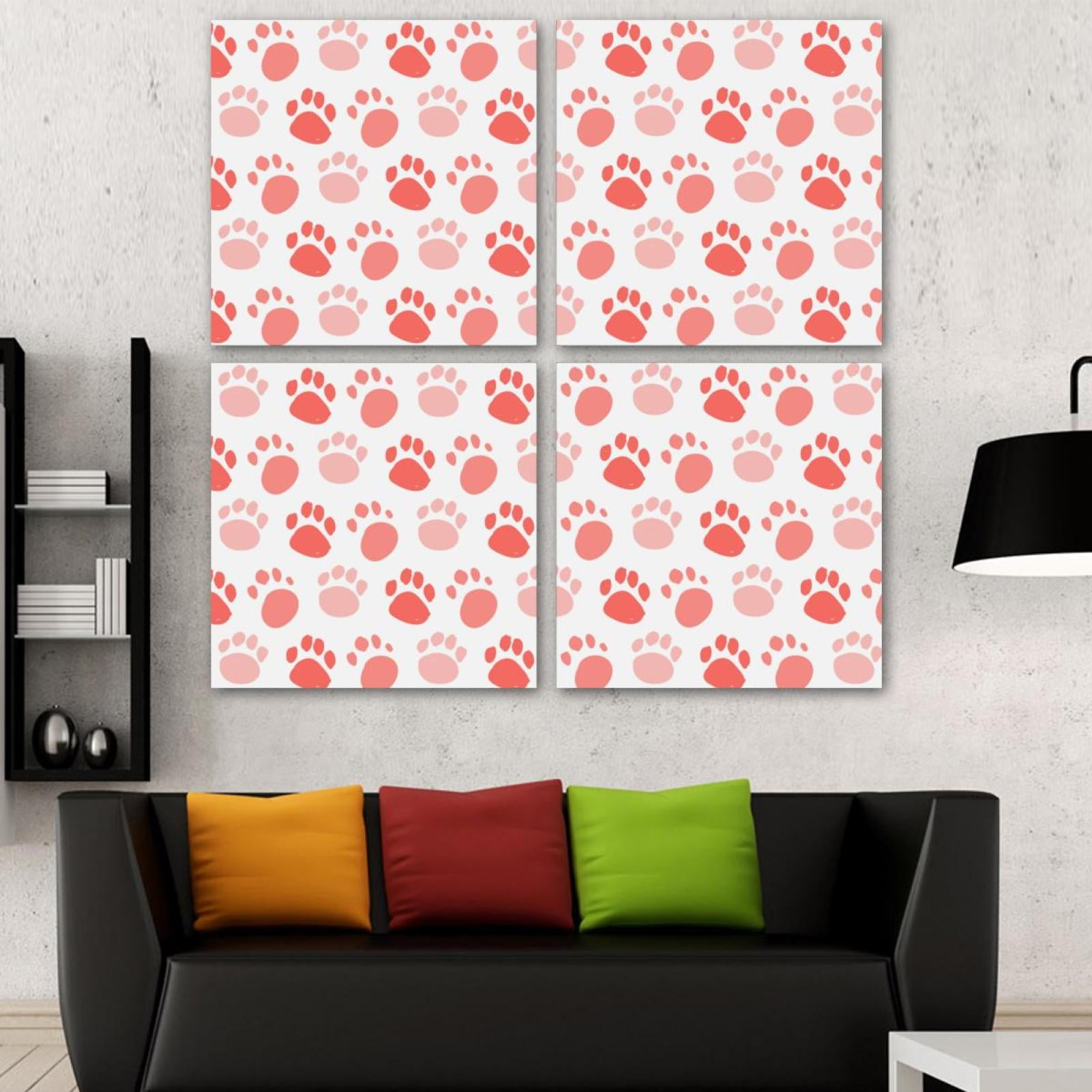 OWNSERIES Pink Paw Pattern 4PC Frameless Canvas Wall Art Paintings for ...