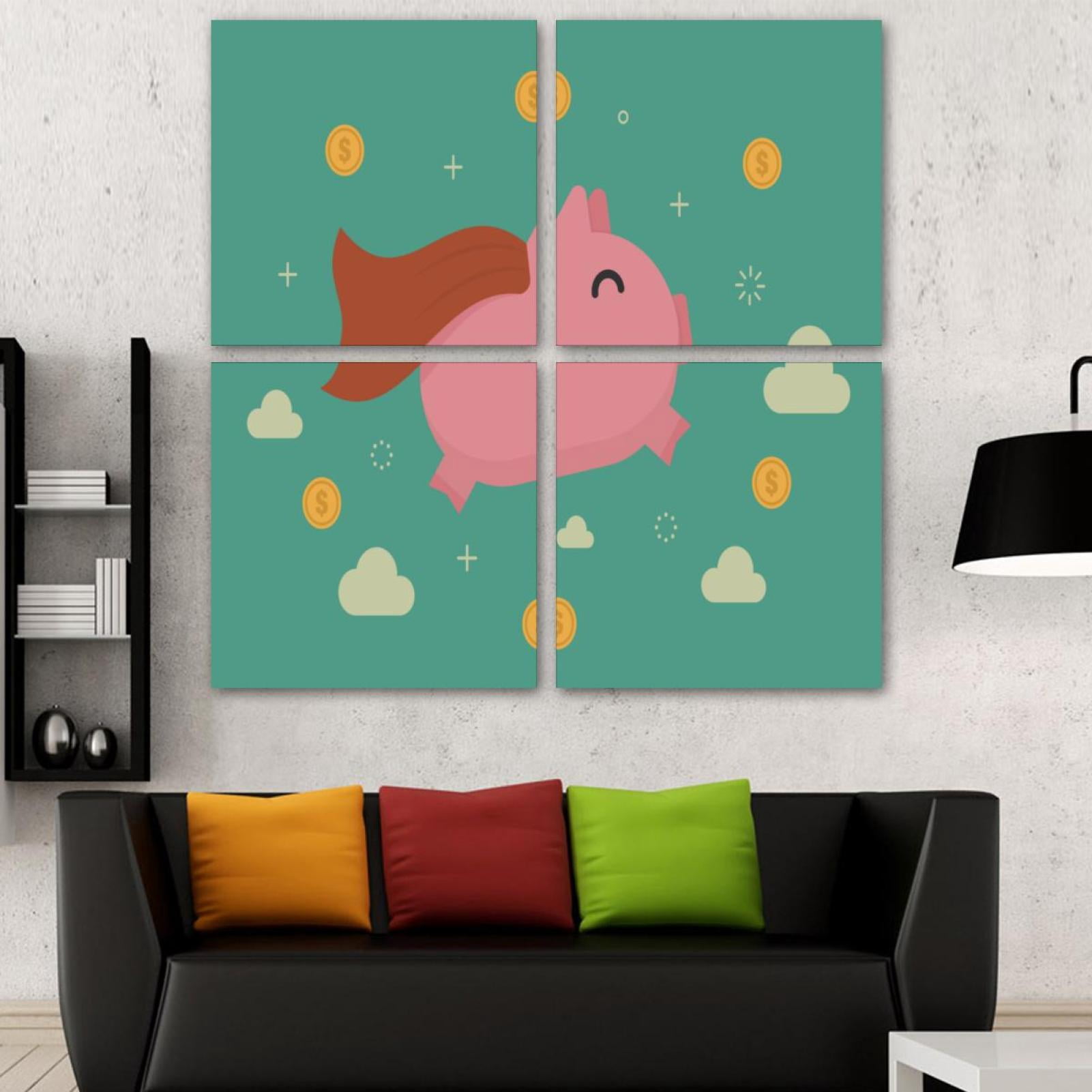 OWNSERIES Pink Pig Men Coin Cloud Blue Pattern 4PC Frameless Canvas ...
