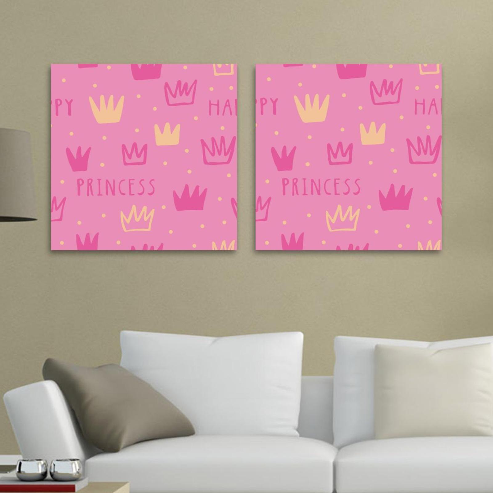 OWNSERIES Pink Princess Crown Cute Pattern 2PC Canvas Wall Art Paintings for Living Room Canvas ...