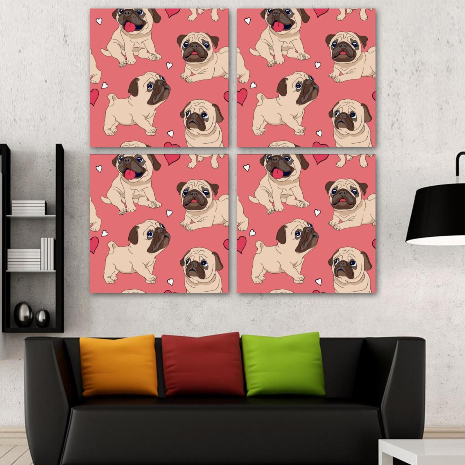 OWNSERIES Pink Pug Dog Pattern 4PC Frameless Canvas Wall Art Paintings ...