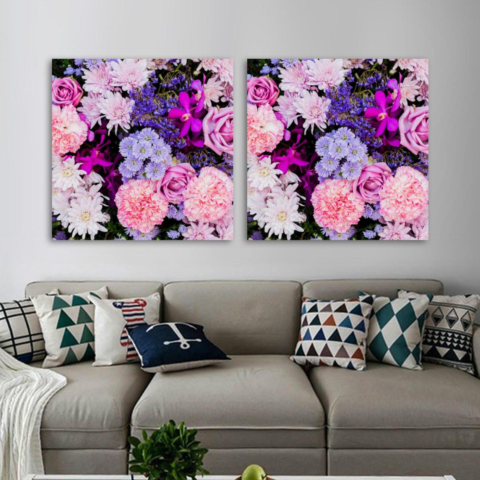 OWNSERIES Pink and Purple Flowers Pattern 2PC Canvas Wall Art Paintings ...