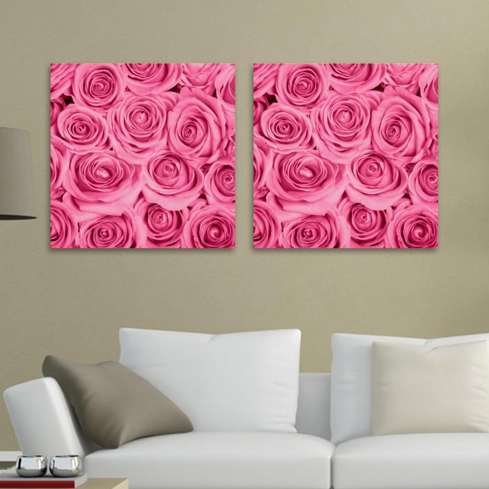 OWNSERIES Pink Rose Pattern 2PC Canvas Wall Art Paintings for Living ...