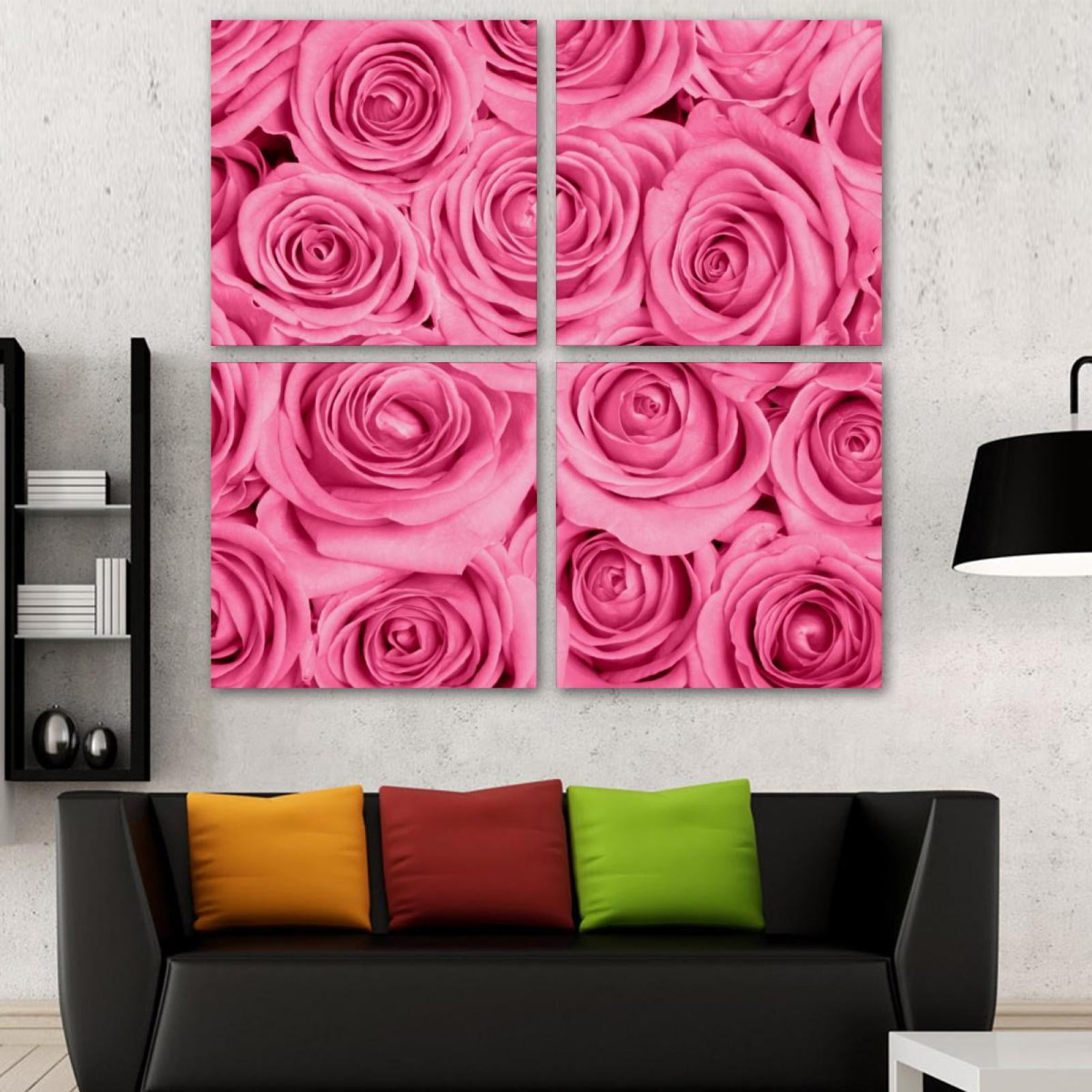 OWNSERIES Pink Rose Pattern 4PC Frameless Canvas Wall Art Paintings for ...