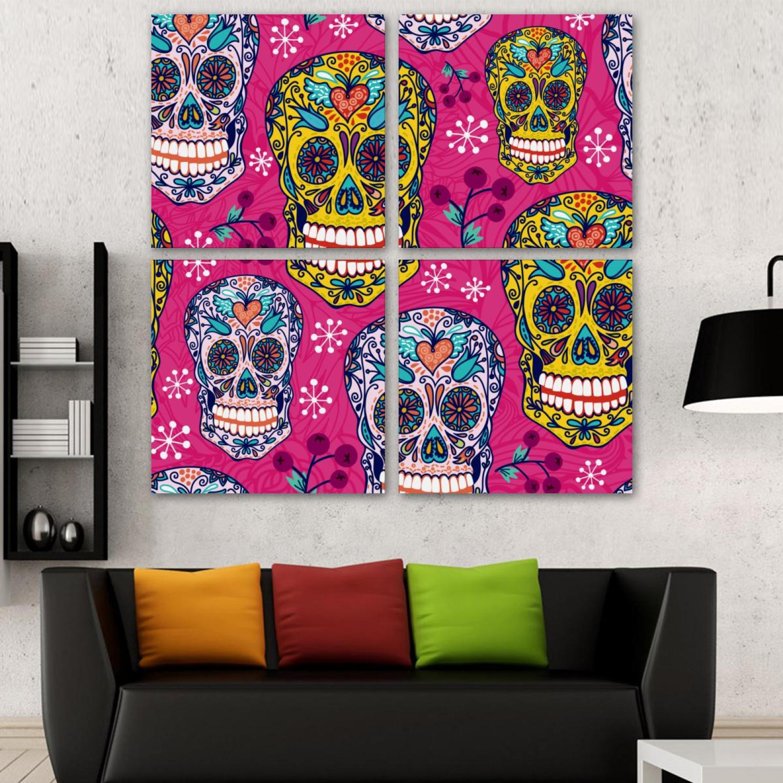 OWNSERIES Pink Skull Bone Mexico Pattern 4PC Frameless Canvas Wall Art ...