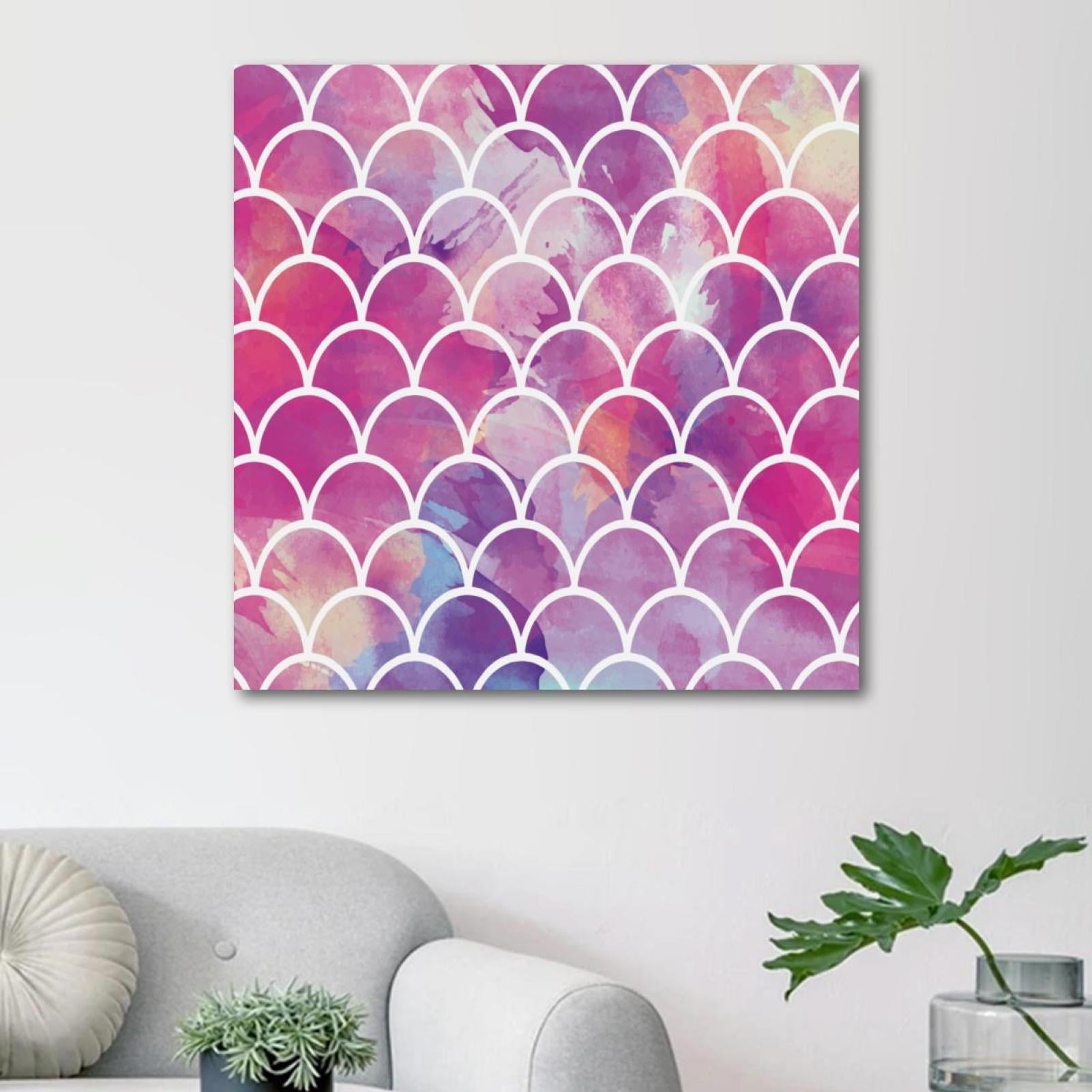 OWNSERIES Pink Watercolor Mosaic Mermaid Scale Fish Skin Pattern Canvas ...