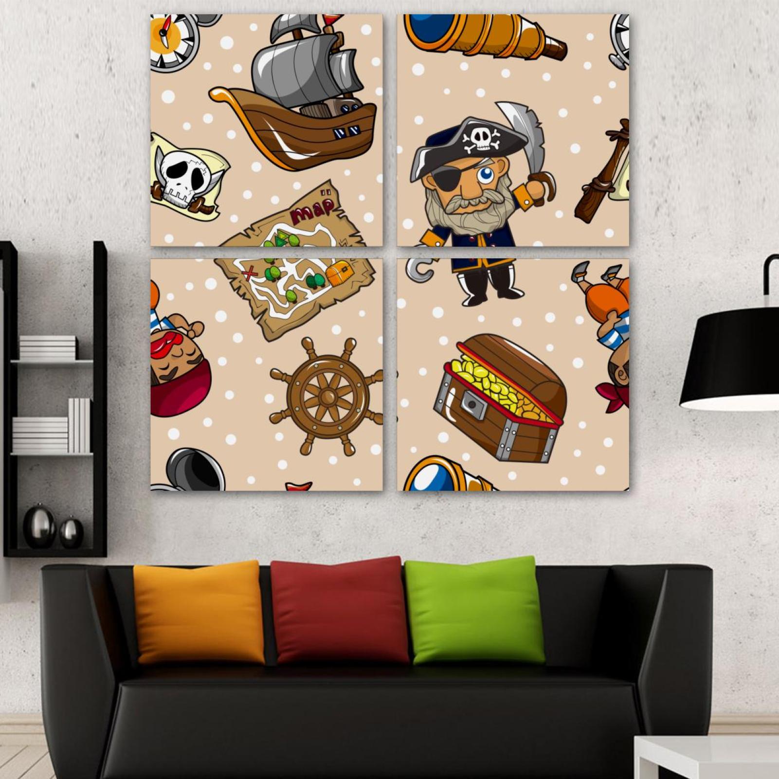 OWNSERIES Pirate Pattern Pattern 4PC Frameless Canvas Wall Art ...