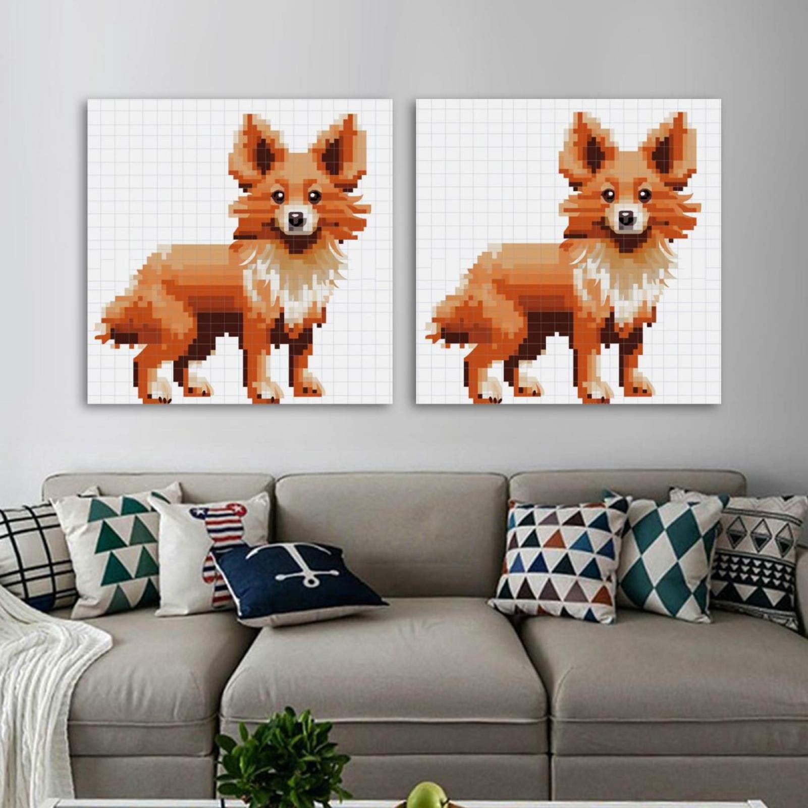 OWNSERIES Pixel Dog Pattern 2PC Canvas Wall Art Paintings for Living ...
