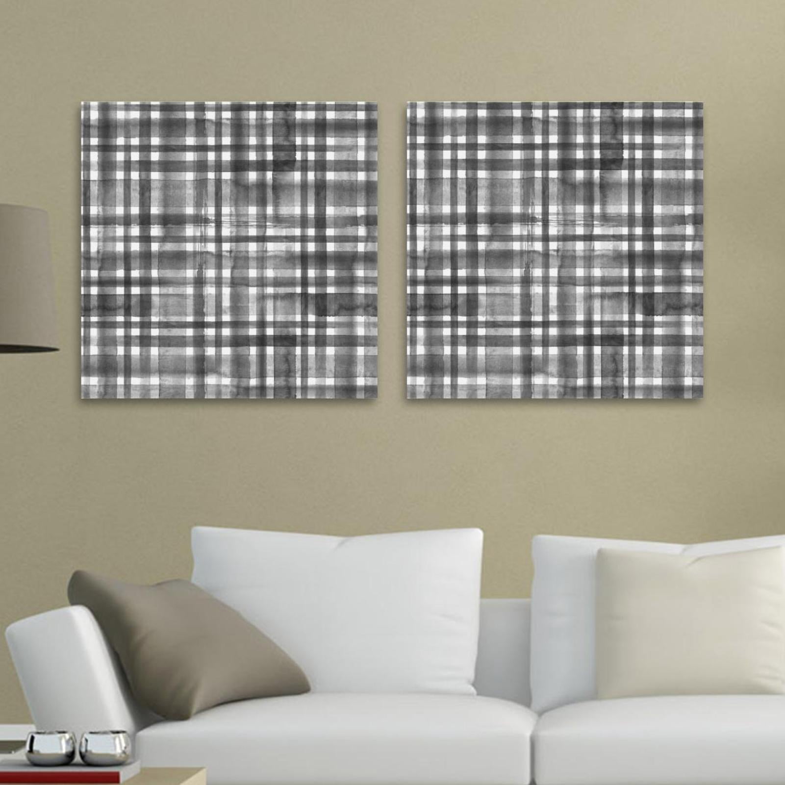 OWNSERIES Plaid Grey Pattern 2PC Canvas Wall Art Paintings for Living ...