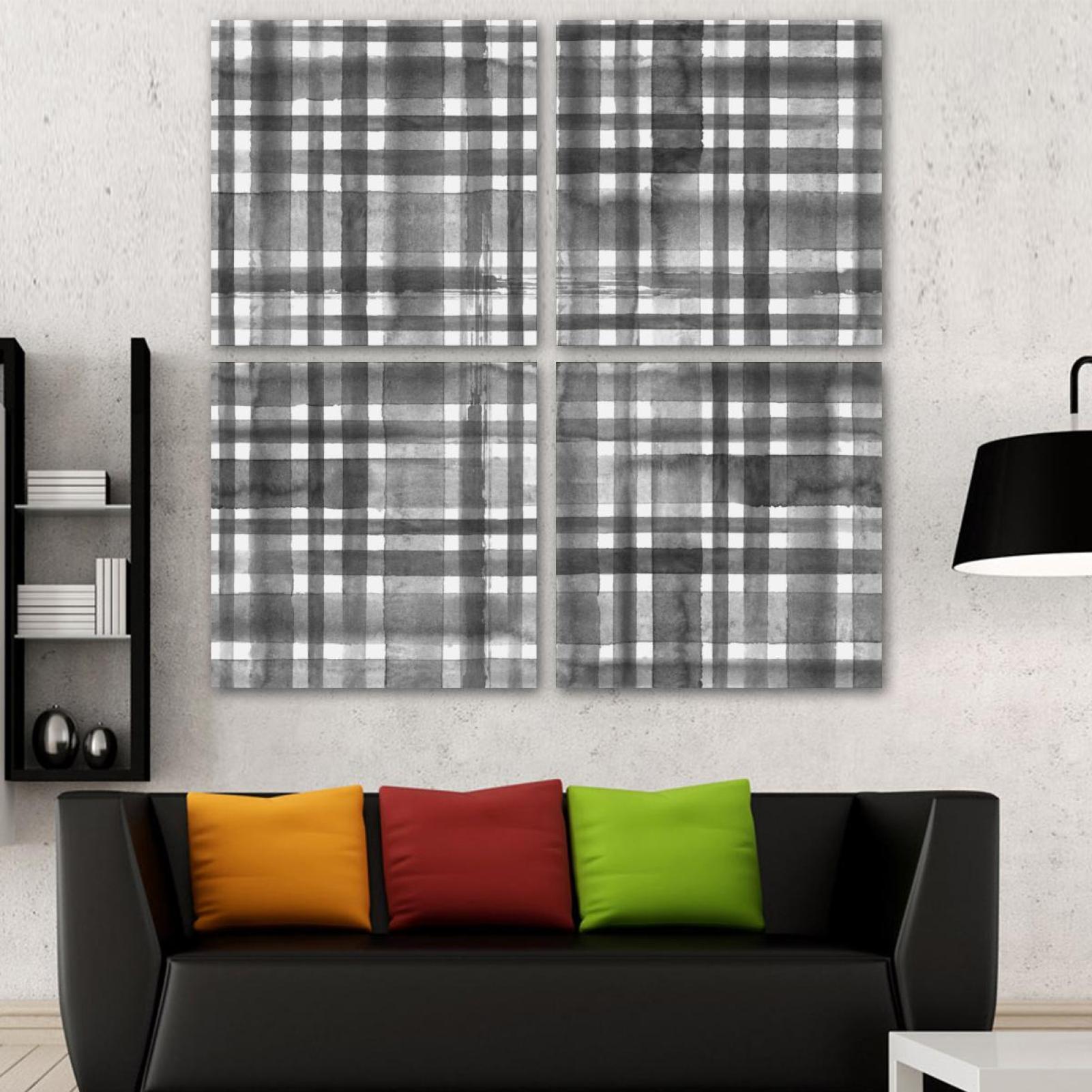 OWNSERIES Plaid Grey Pattern 4PC Frameless Canvas Wall Art Paintings ...
