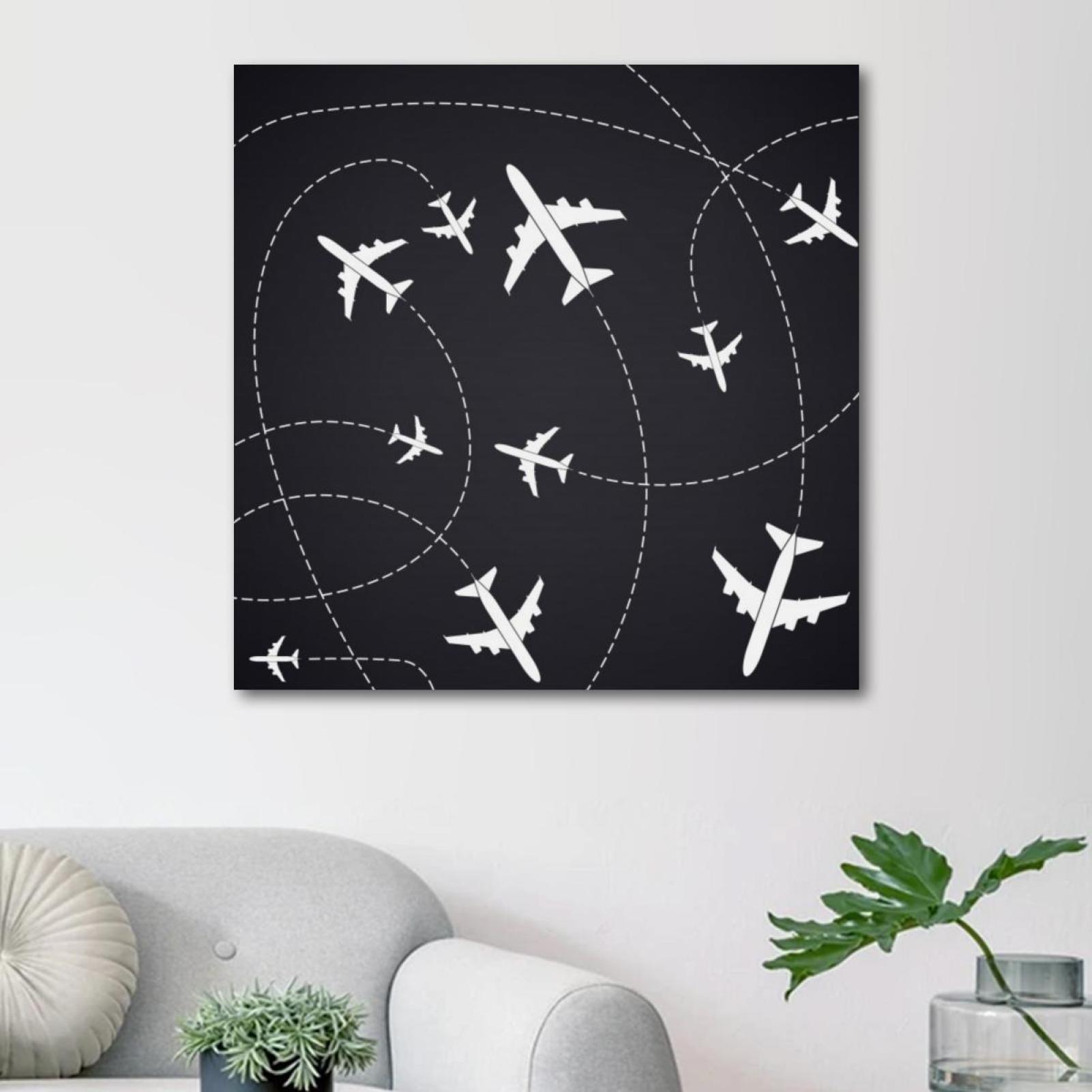 OWNSERIES Plane with Dashed Path Lines Airplane Sky Pattern Canvas Wall Art Paintings for Living ...