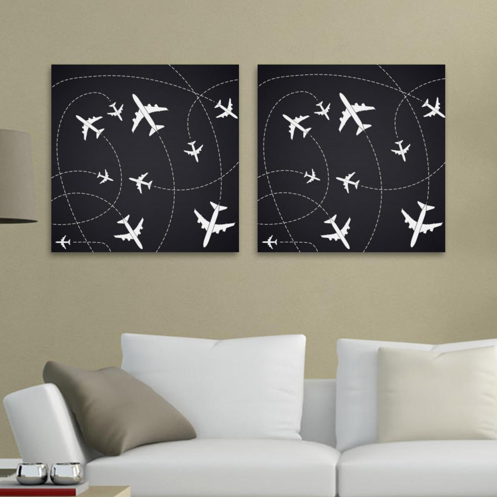 OWNSERIES Plane with Dashed Path Lines Airplane Sky Pattern 2PC Canvas ...