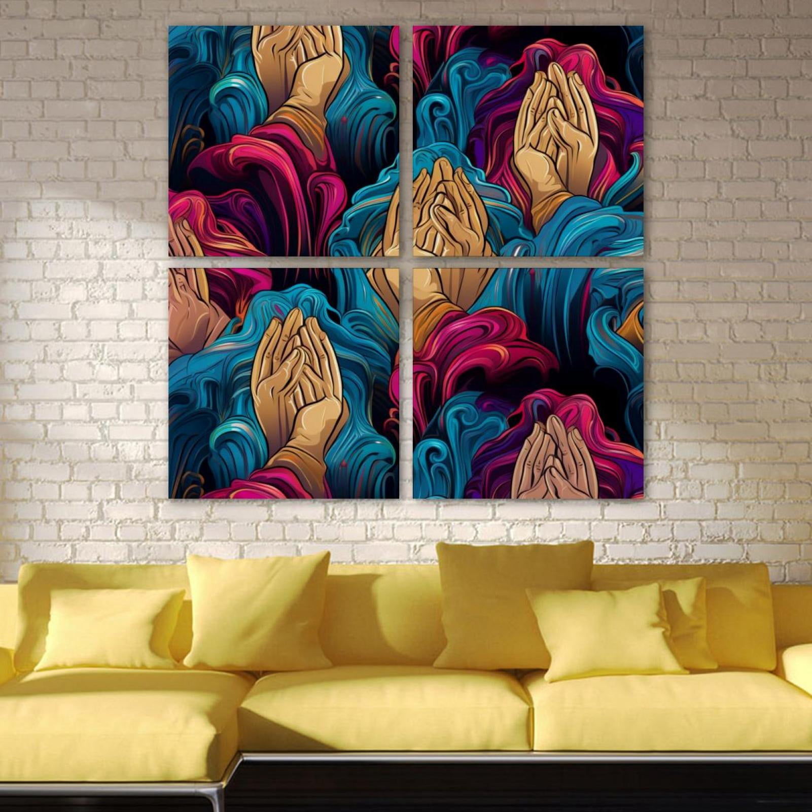 OWNSERIES Praying Hands Pattern 4PC Frameless Canvas Wall Art Paintings ...