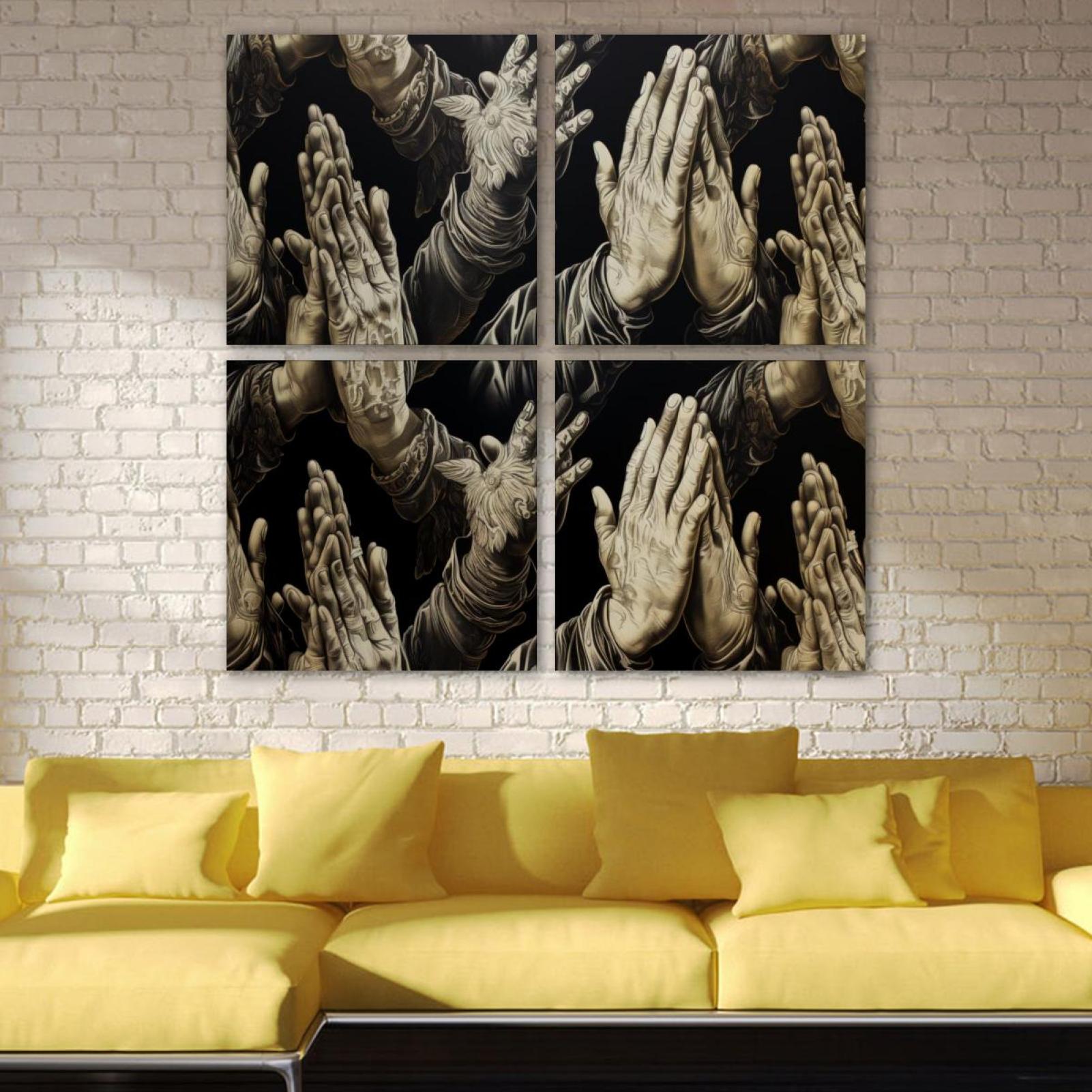 OWNSERIES Praying Hands Pattern 4PC Frameless Canvas Wall Art Paintings ...