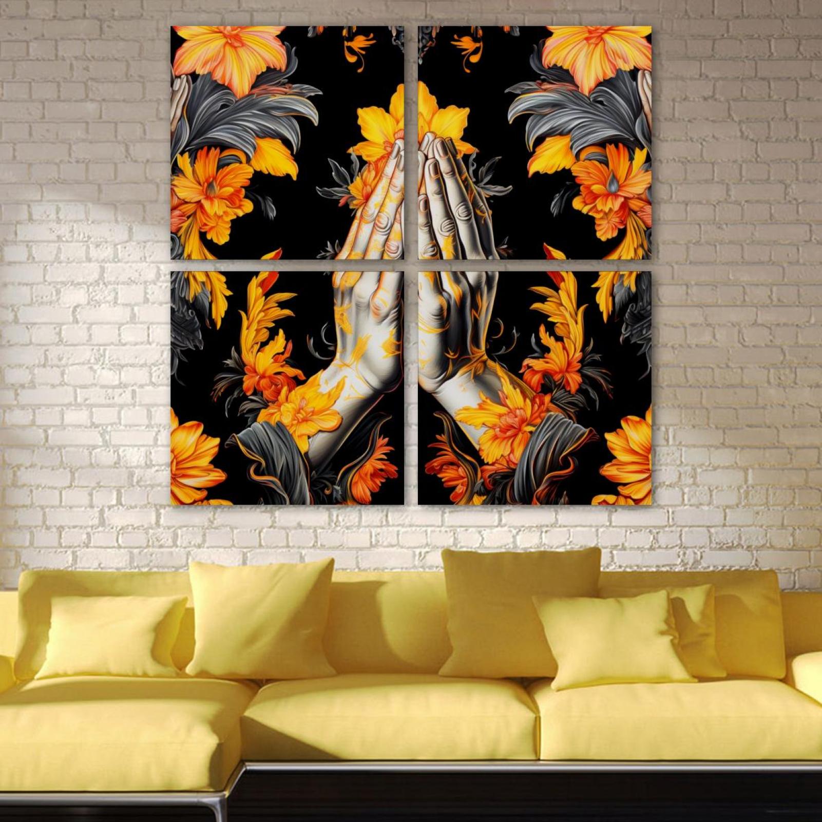 OWNSERIES Praying Hands Pattern 4PC Frameless Canvas Wall Art Paintings ...