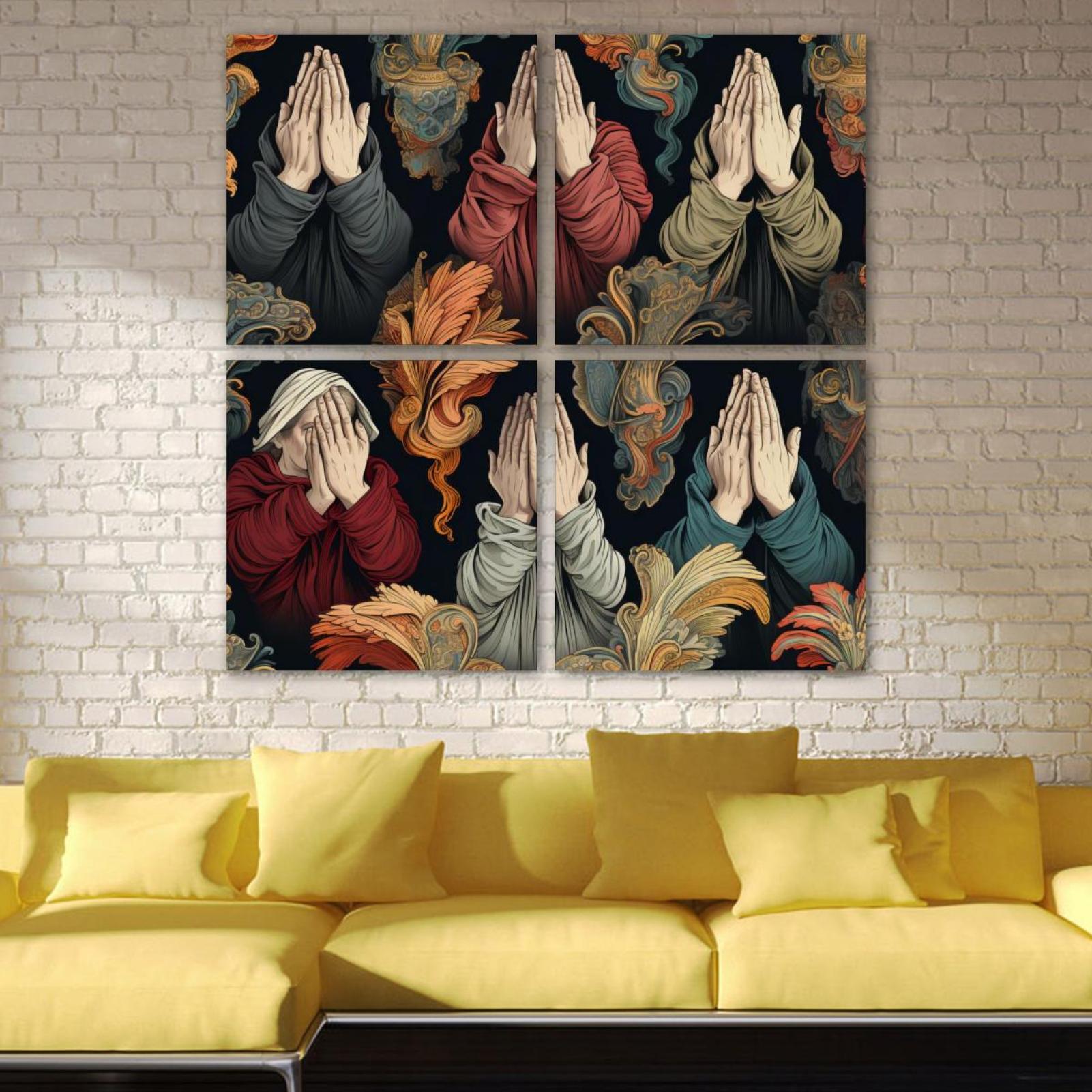 OWNSERIES Praying Hands Pattern 4PC Frameless Canvas Wall Art Paintings ...