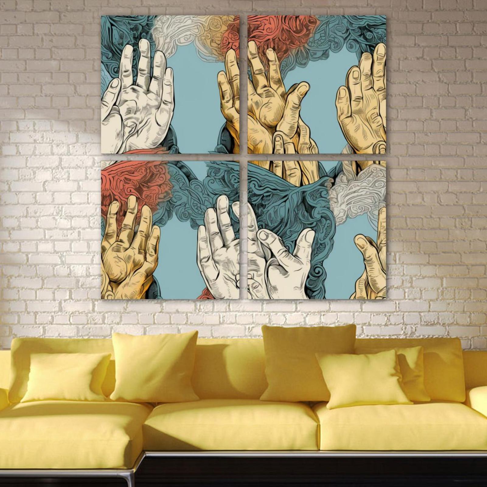 OWNSERIES Praying Hands Pattern 4PC Frameless Canvas Wall Art Paintings ...