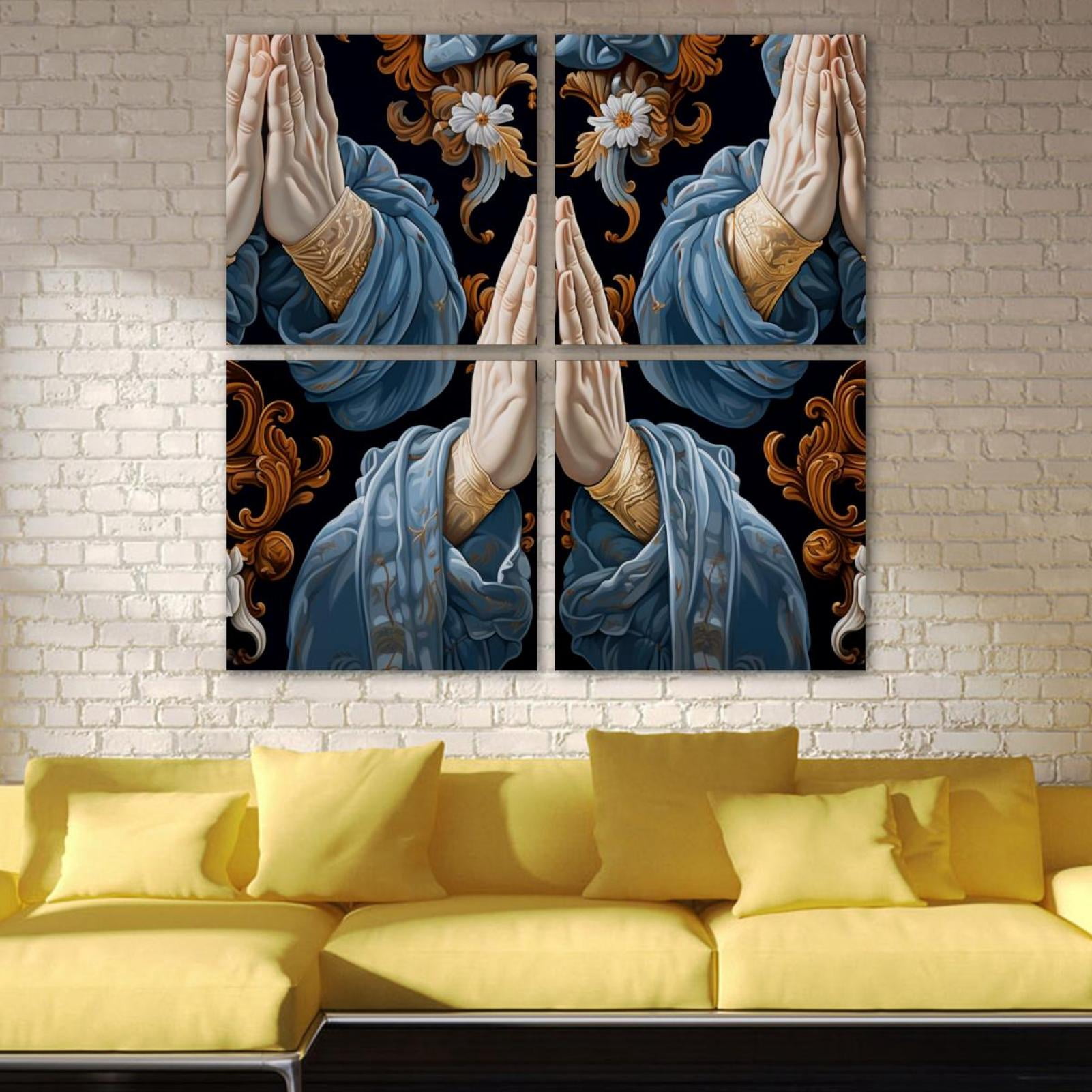 OWNSERIES Praying Hands Pattern 4PC Frameless Canvas Wall Art Paintings ...