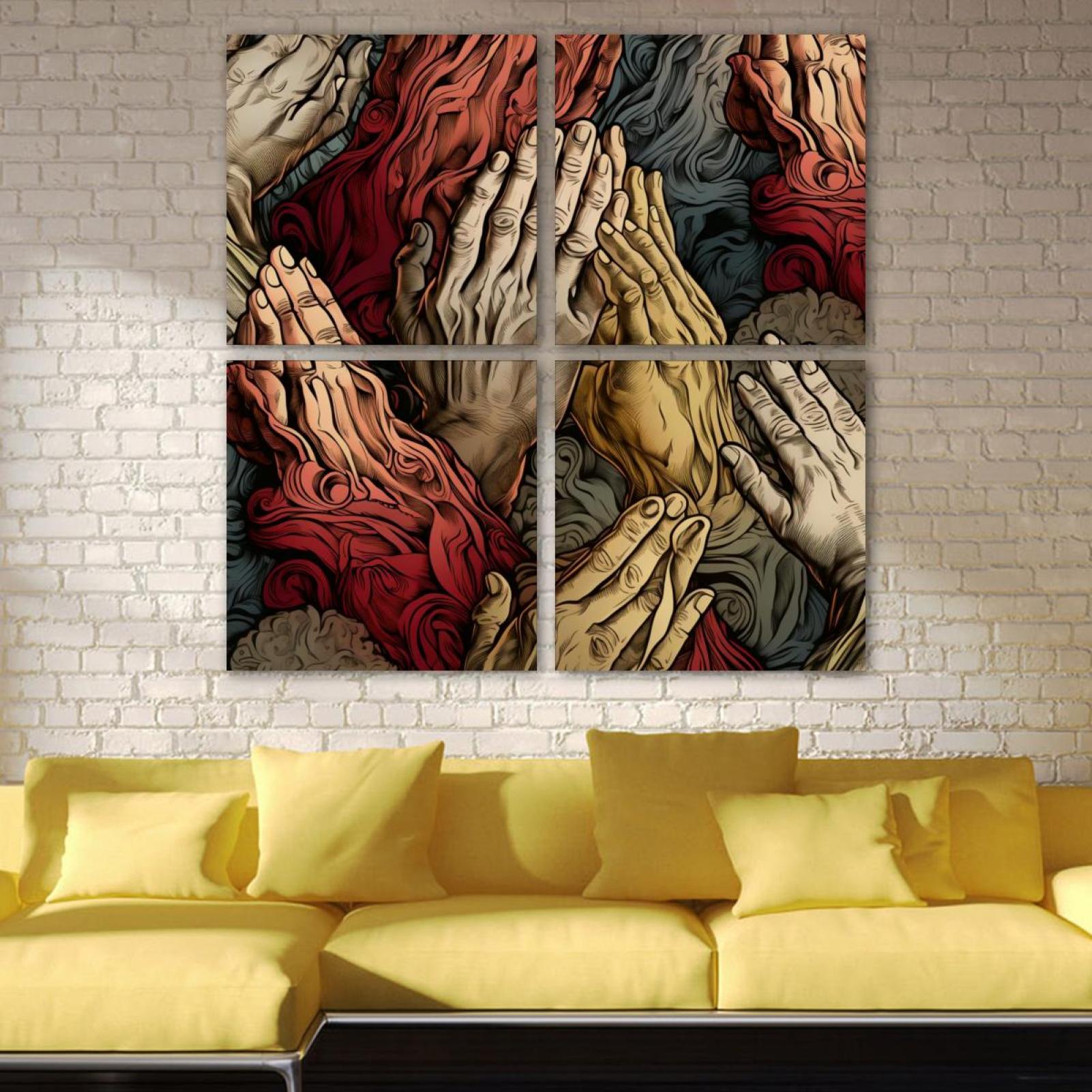 OWNSERIES Praying Hands Pattern 4PC Frameless Canvas Wall Art Paintings ...