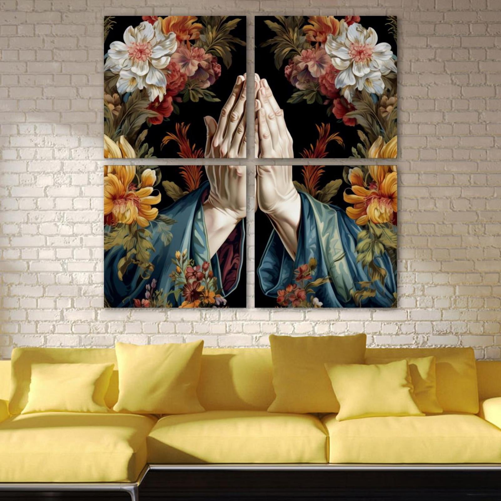 OWNSERIES Praying Hands Pattern 4PC Frameless Canvas Wall Art Paintings ...
