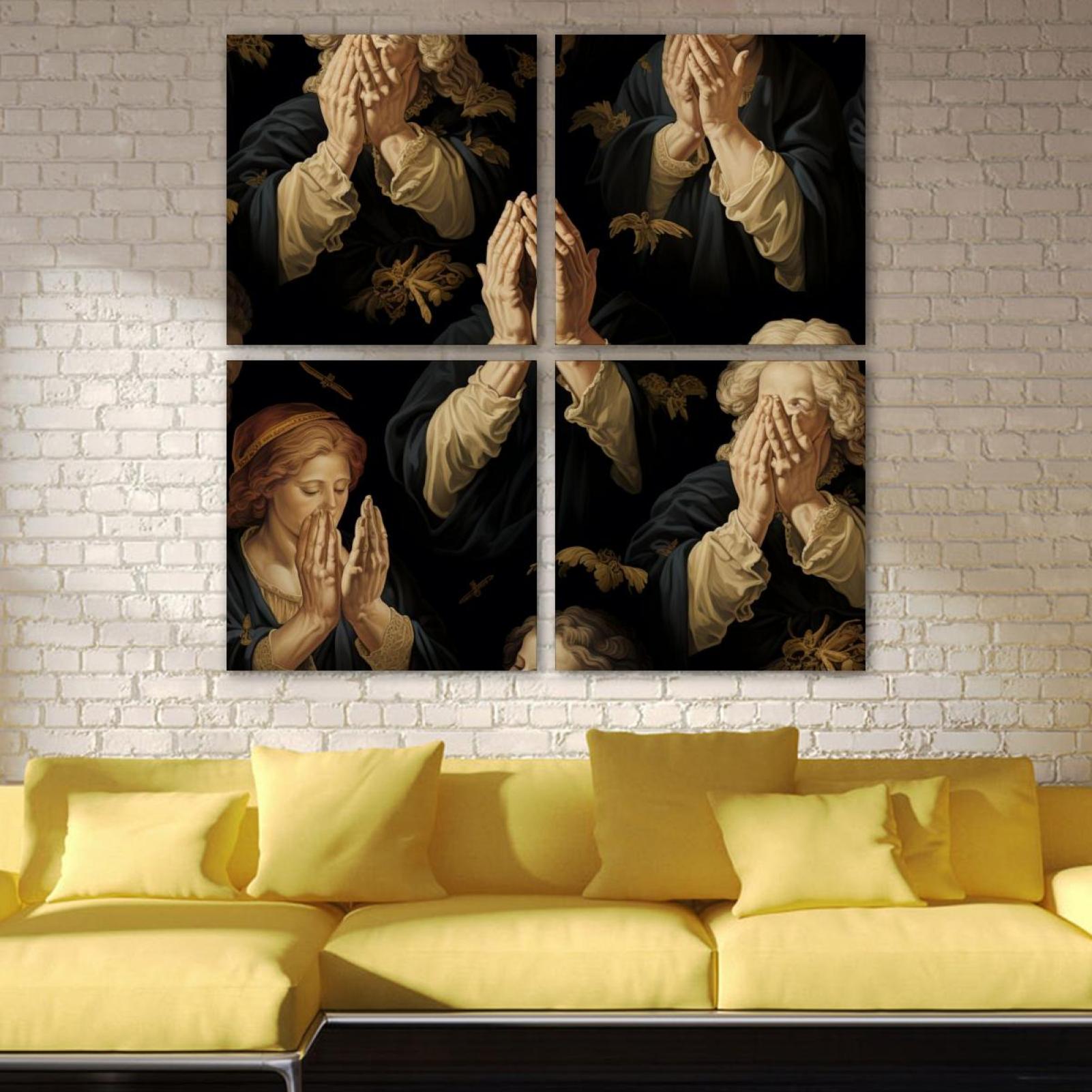 OWNSERIES Praying Hands Pattern 4PC Frameless Canvas Wall Art Paintings ...