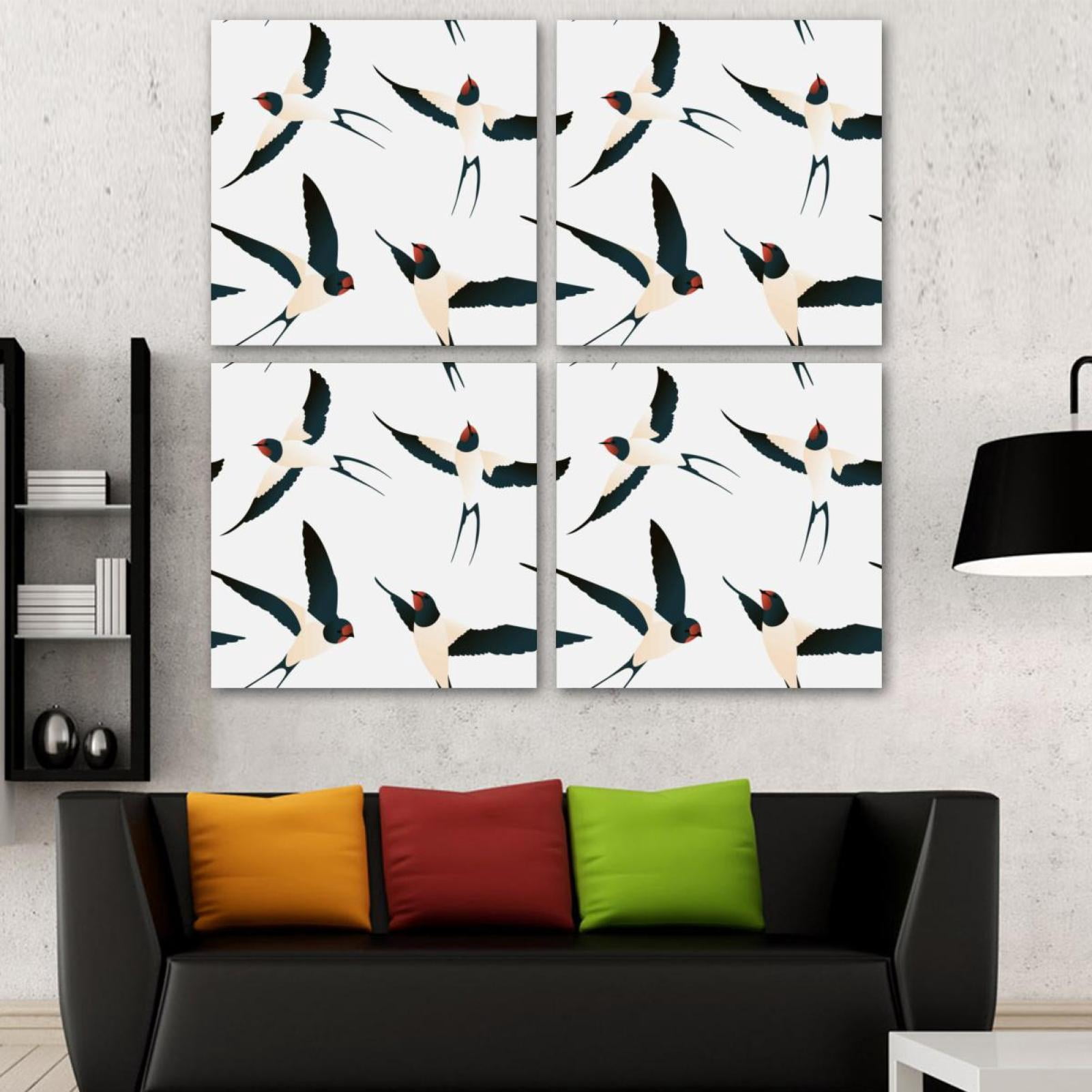 OWNSERIES Pretty Swallows Pattern 4PC Frameless Canvas Wall Art ...