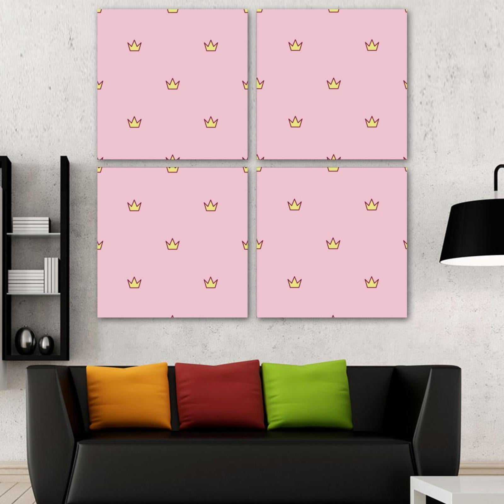 OWNSERIES Princess Crown Pink Pattern 4PC Frameless Canvas Wall Art ...
