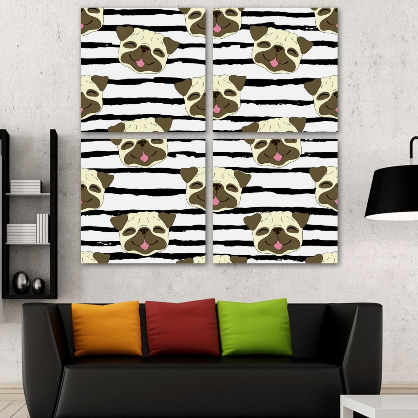 OWNSERIES Pugs Stripe Dog Pattern 4PC Frameless Canvas Wall Art ...