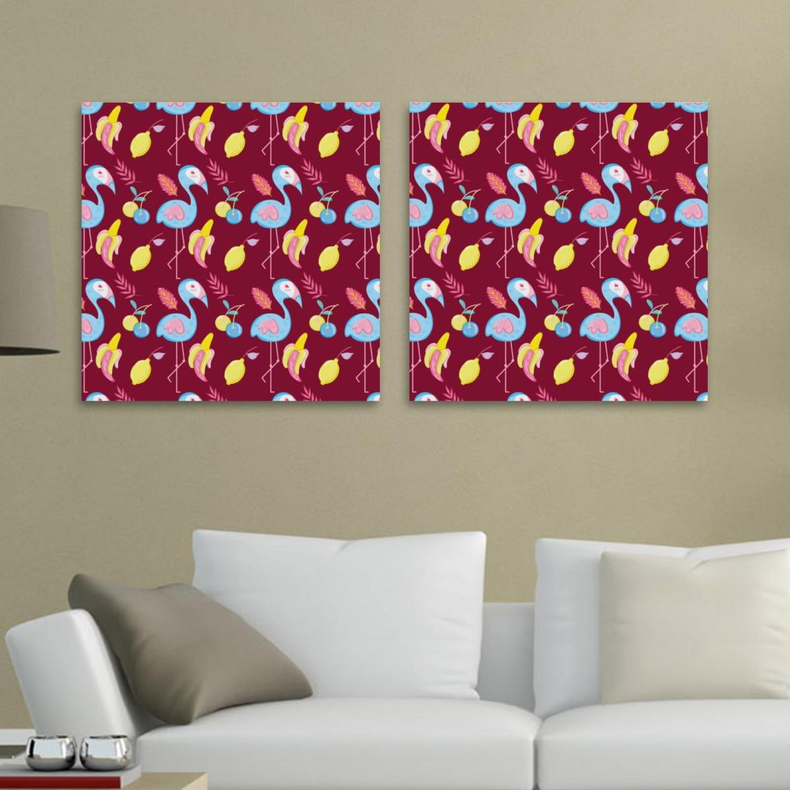 OWNSERIES Punchy Pastel Flamingo and Fruits Pattern 2PC Canvas Wall Art ...