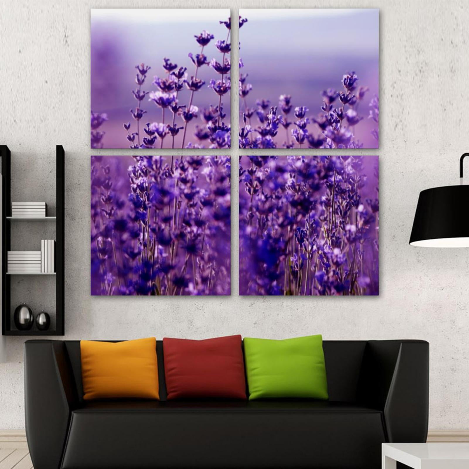OWNSERIES Purple Lavender Flower Bloom Pattern 4PC Frameless Canvas ...