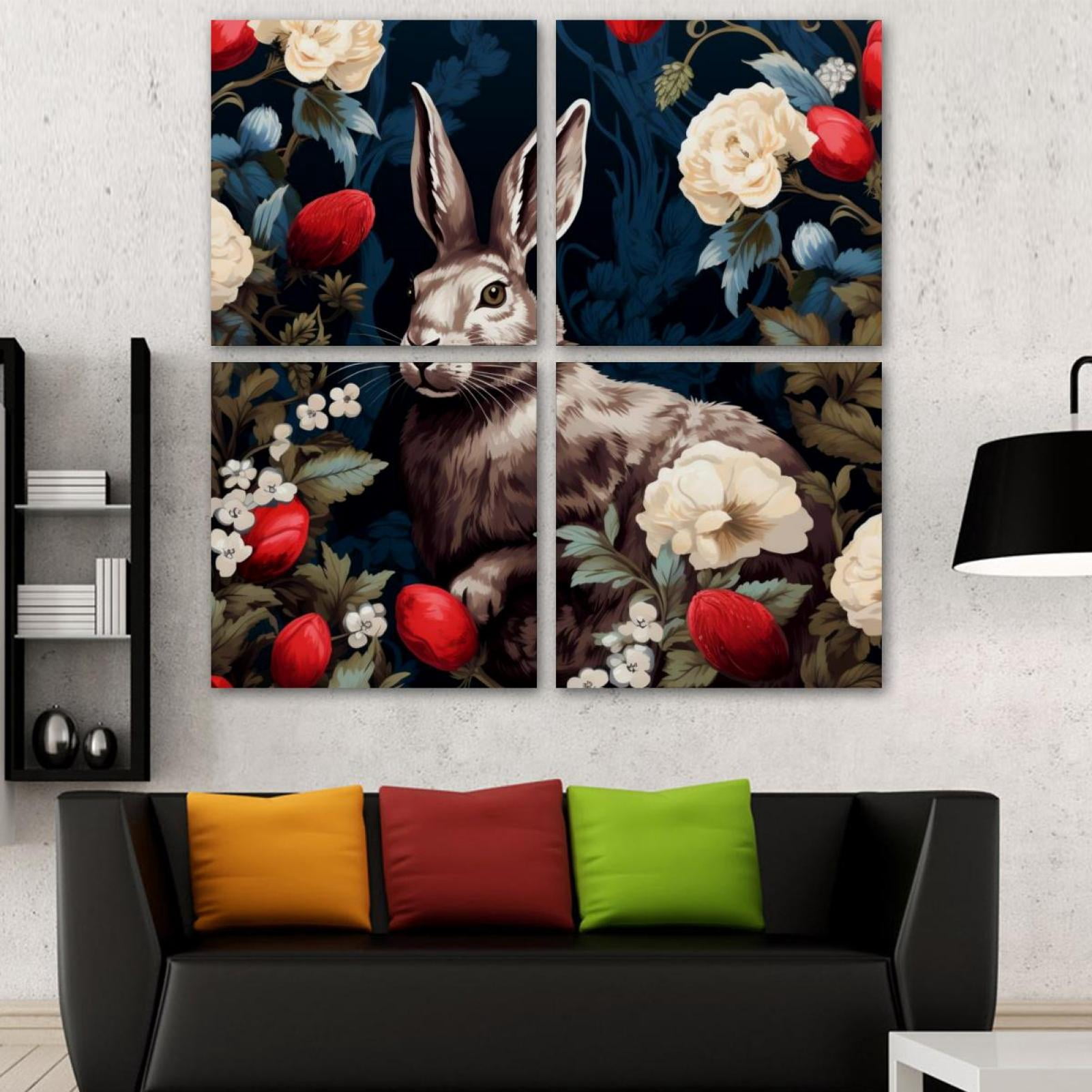 OWNSERIES Rabbit Pattern Pattern 4PC Frameless Canvas Wall Art ...