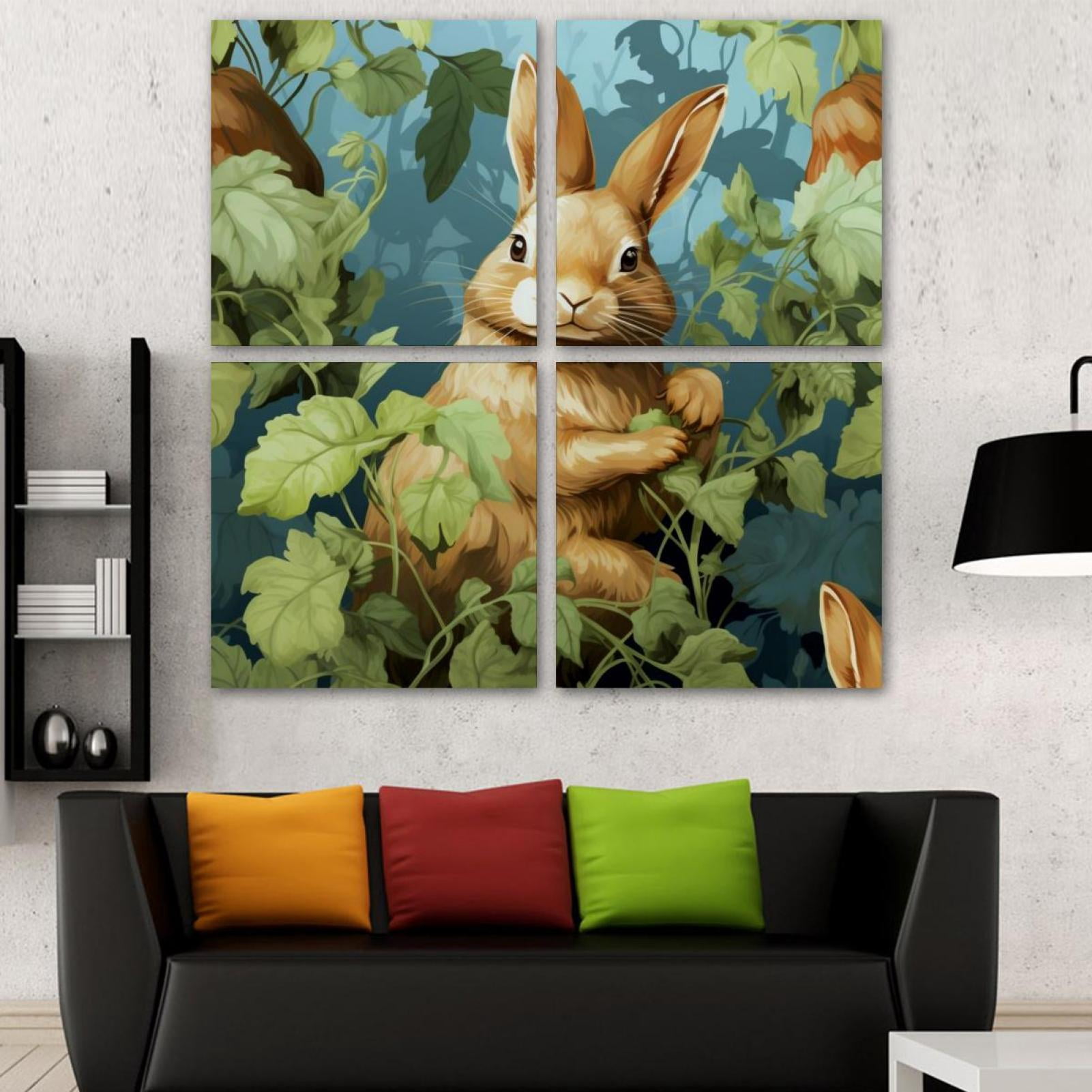 OWNSERIES Rabbit Pattern Pattern 4PC Frameless Canvas Wall Art ...