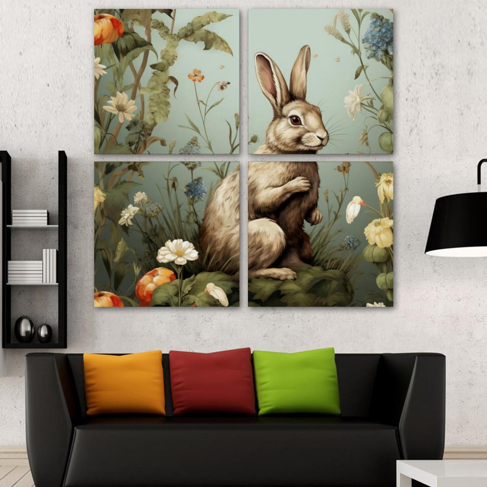 OWNSERIES Rabbit Pattern Pattern 4PC Frameless Canvas Wall Art ...
