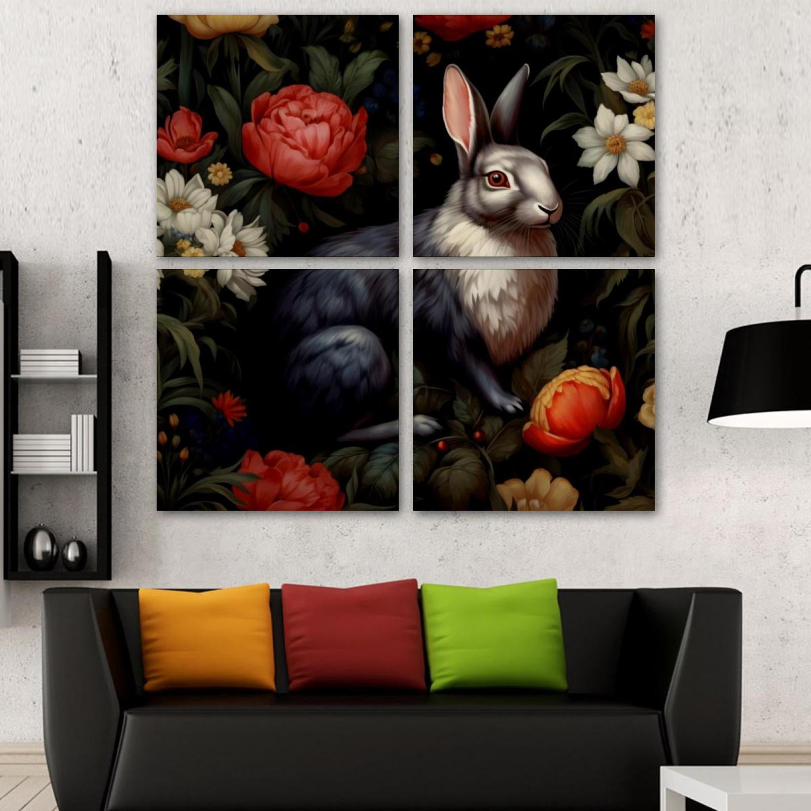 OWNSERIES Rabbit Pattern Pattern 4PC Frameless Canvas Wall Art ...