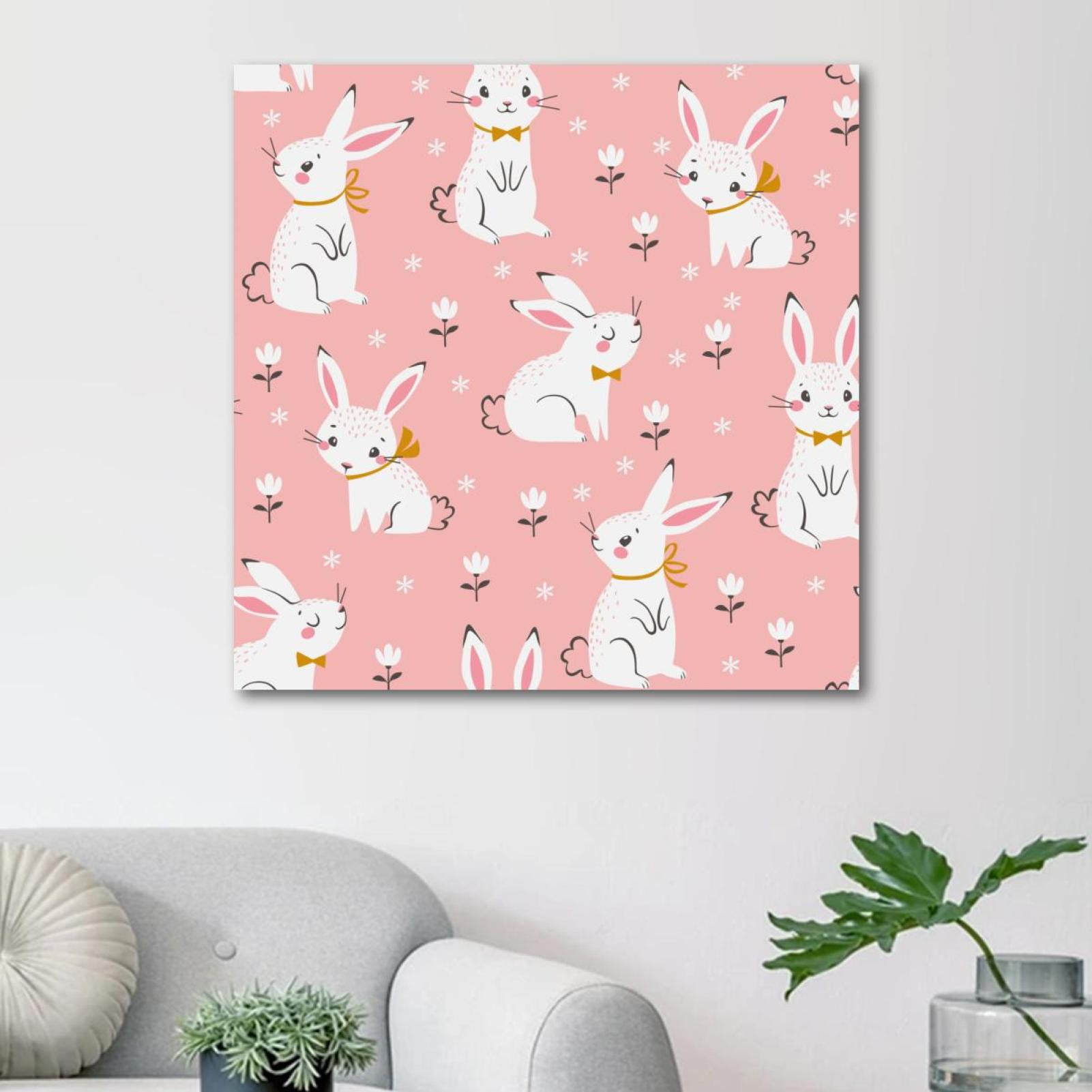 OWNSERIES Rabbit Pink Pattern Canvas Wall Art Paintings for Living Room ...